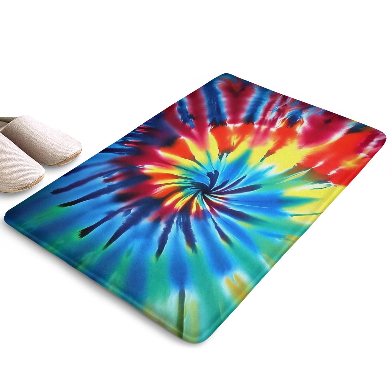 Colorful Rainbow Tie Dye Spiral Flannel Non Slip Door Rugs,Washable ...