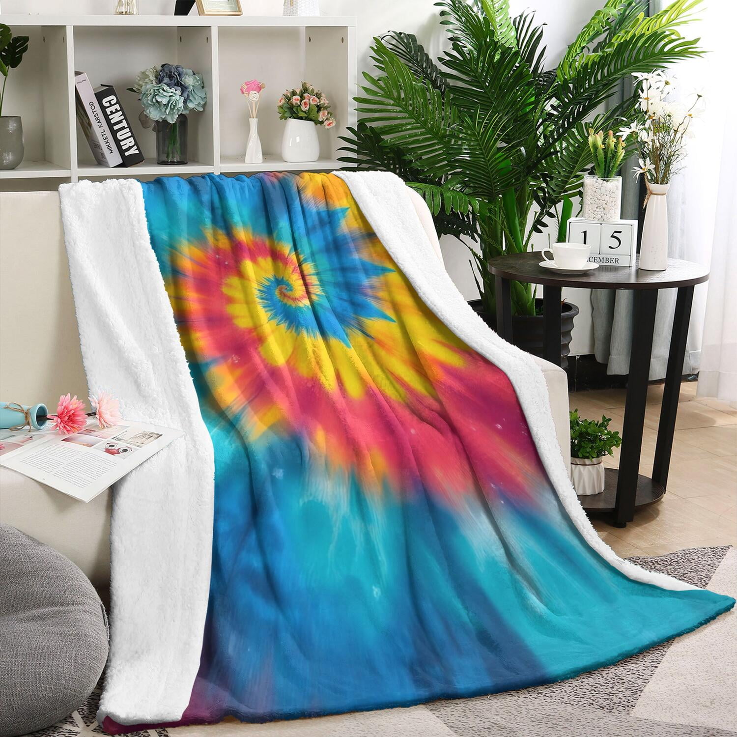 Colorful Rainbow Tie Dye Spiral Pattern Blanket,Comfortable Soft ...