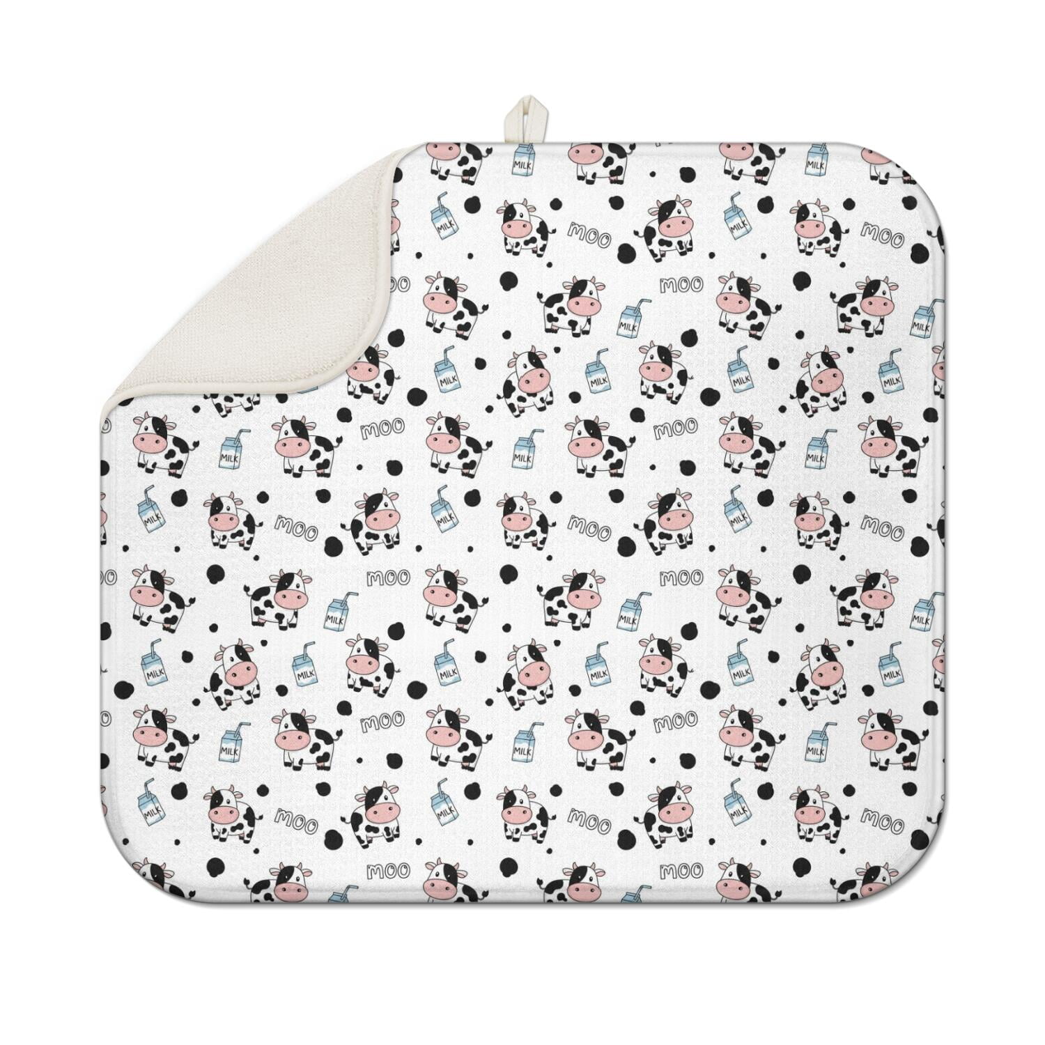White Cow Milk Moo Pattern Dish Drying Mat for Kitchen 1 Pack, Ultra ...