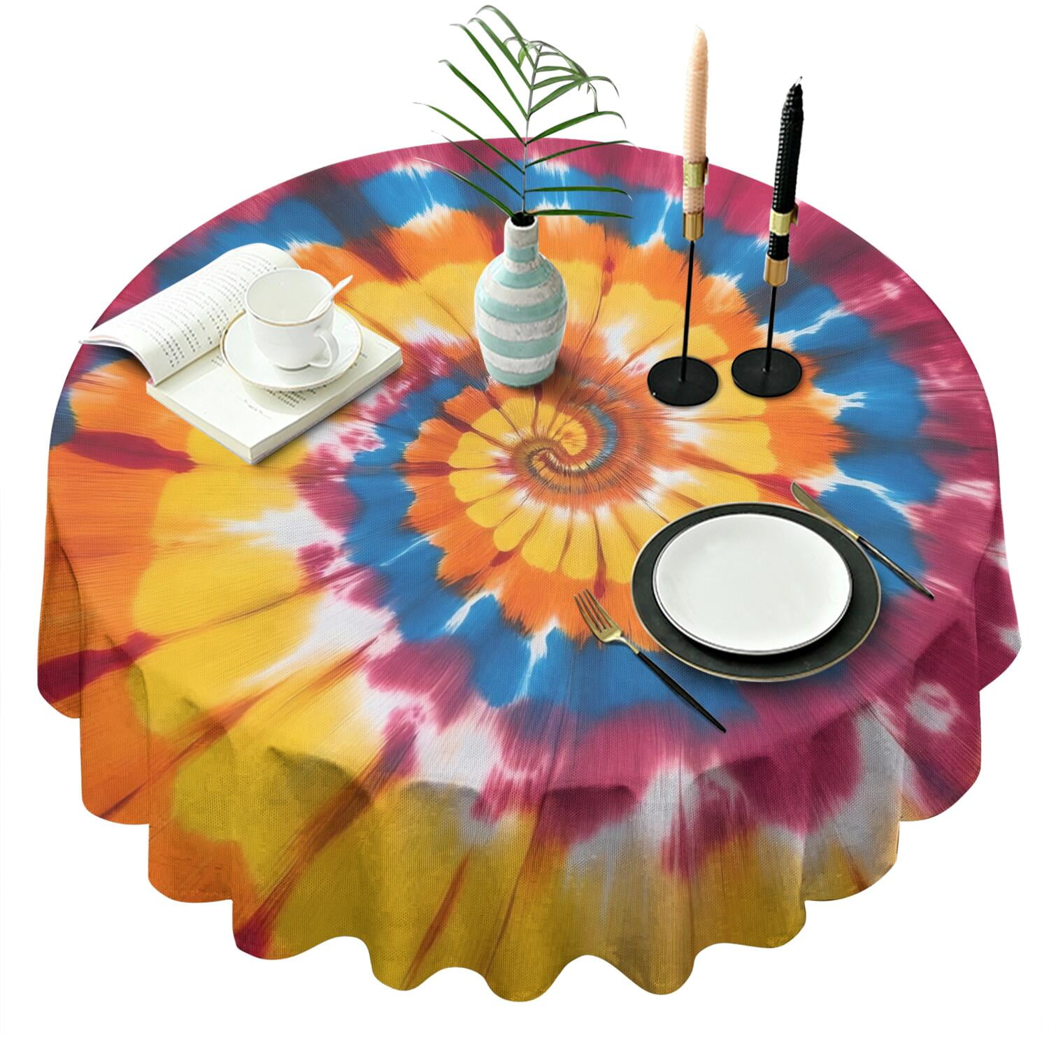 Colorful Rainbow Tie Dye Spiral Pattern Round Tablecloth 60"x60 ...