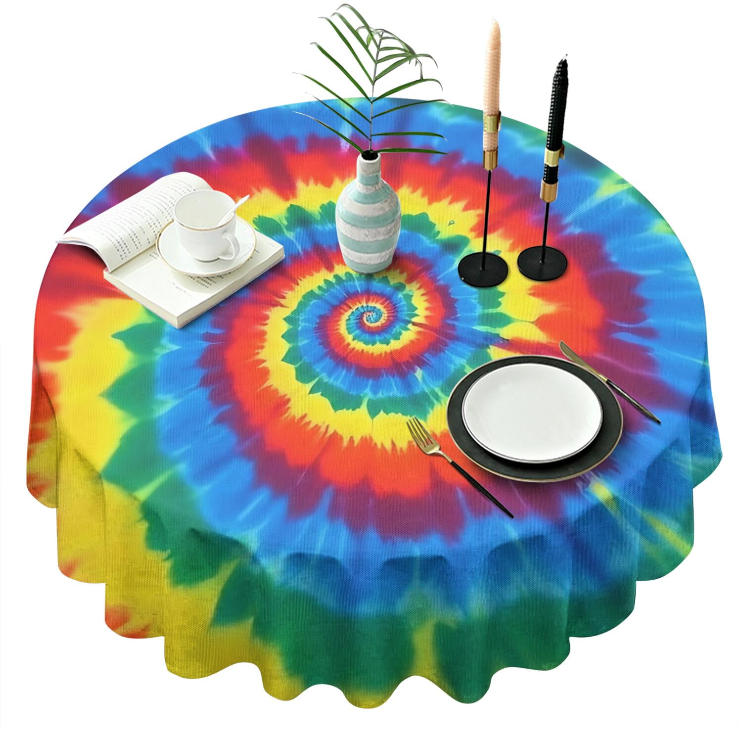 Colorful Rainbow Tie Dye Spiral Pattern Round Tablecloth 60"x60 ...