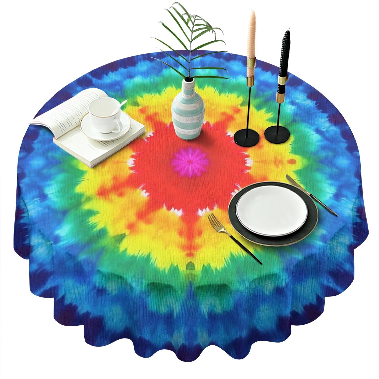 Colorful Rainbow Tie Dye Spiral Pattern Round Tablecloth 60"x60 ...