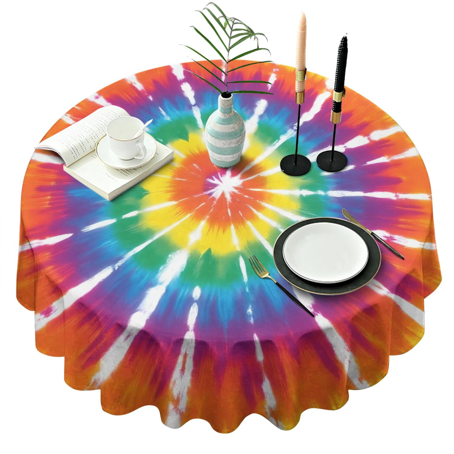 Colorful Rainbow Tie Dye Spiral Pattern Round Tablecloth 60"x60 ...
