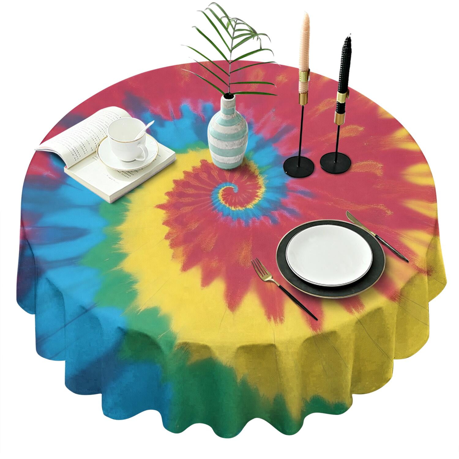 Colorful Rainbow Tie Dye Spiral Pattern Round Tablecloth 60"x60 ...