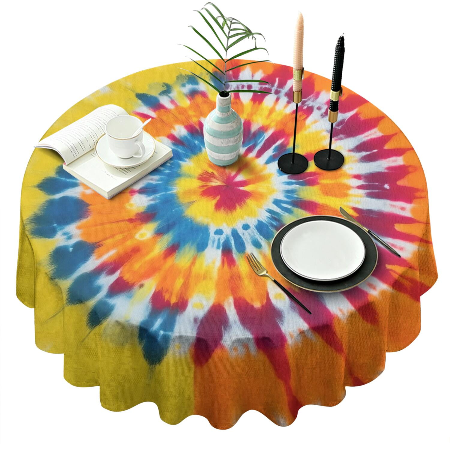 Colorful Rainbow Tie Dye Spiral Pattern Round Tablecloth 60"x60 ...