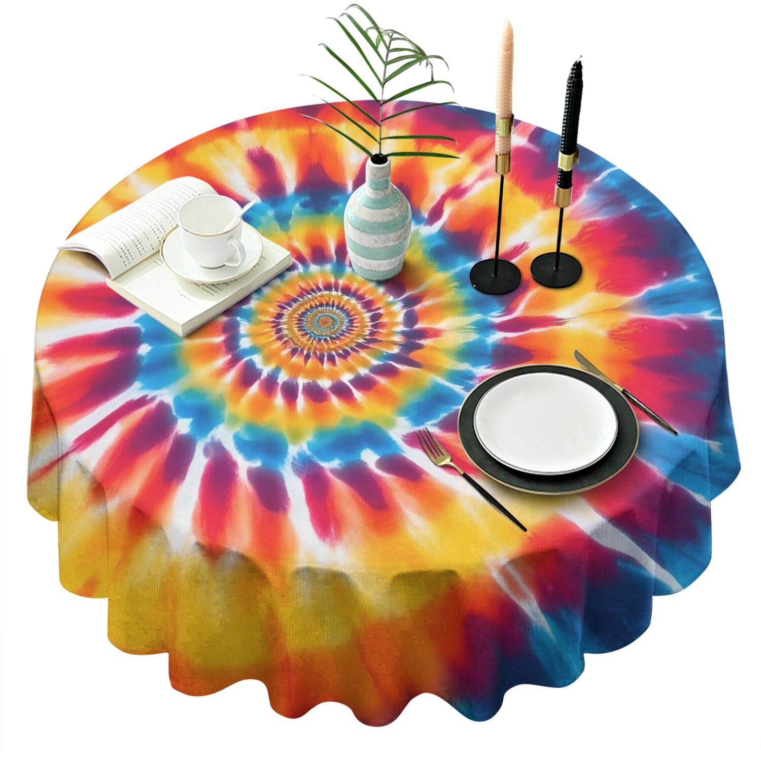 Colorful Rainbow Tie Dye Spiral Pattern Round Tablecloth 60"x60 ...