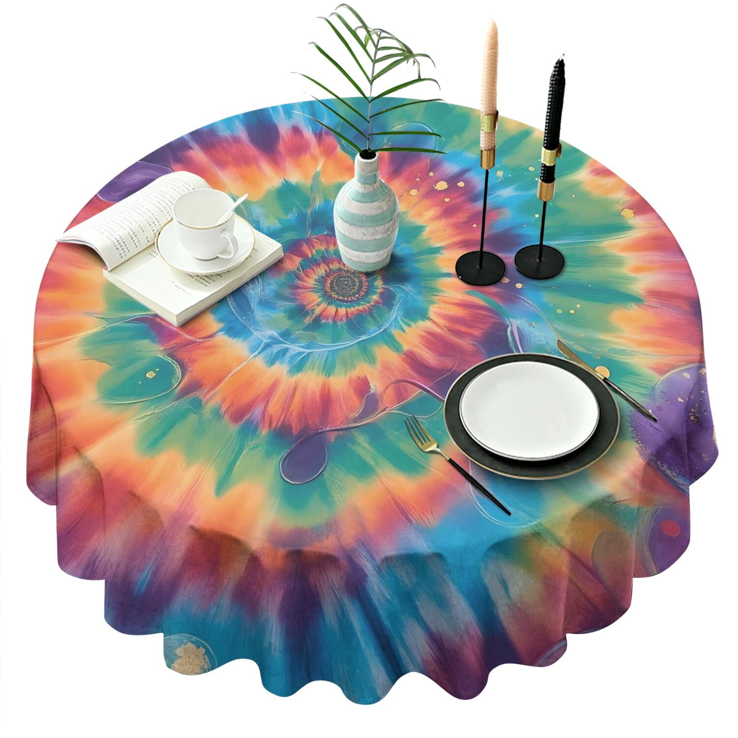 Colorful Rainbow Tie Dye Spiral Pattern Round Tablecloth 60"x60 ...