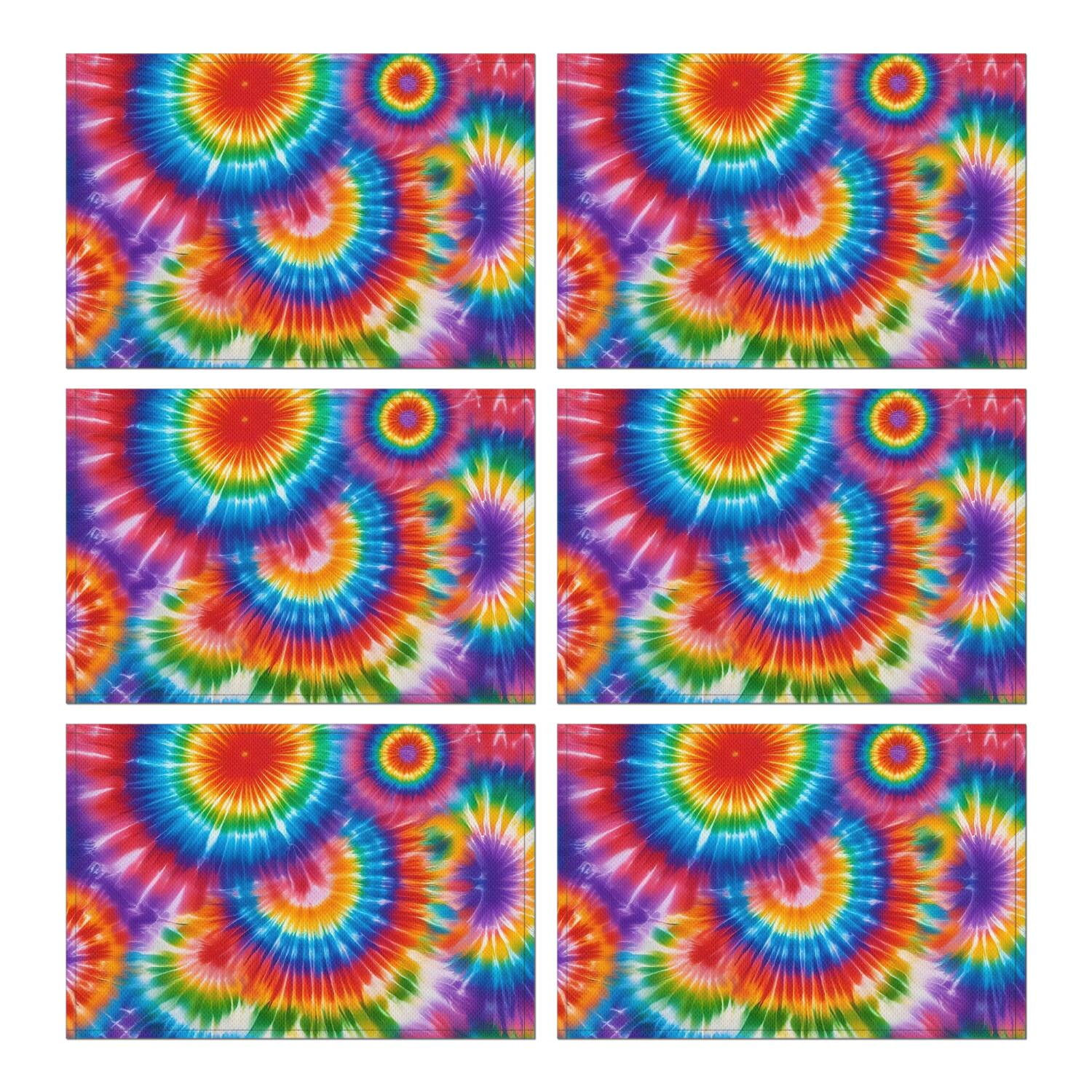 Colorful Rainbow Tie Dye Spiral Pattern Summer Placemats Table ...
