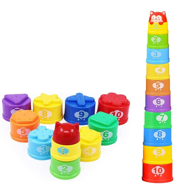 Colorful Rainbow Tower Stacking Cup Toys Early Educational Preschool ...