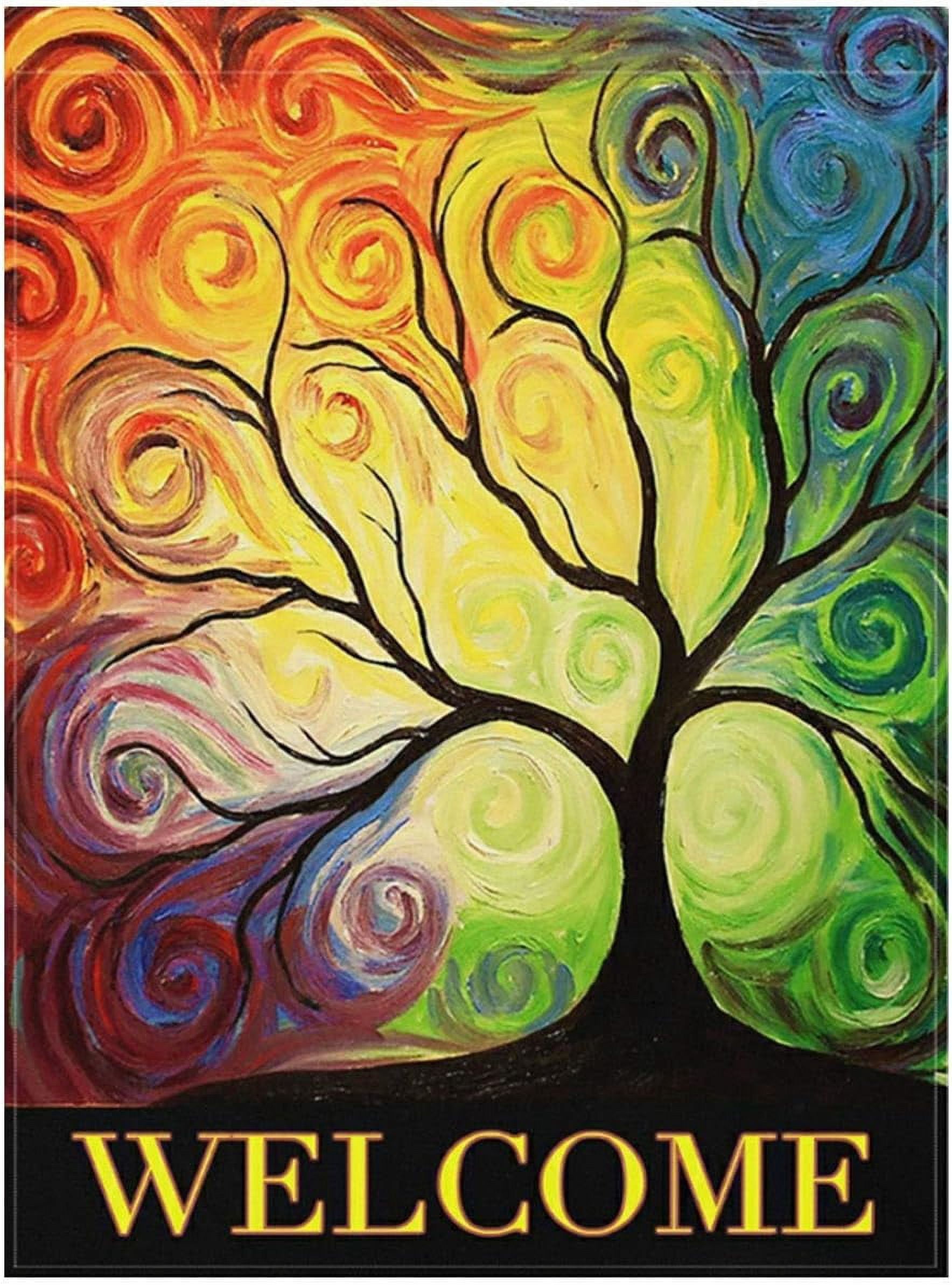Colorful Rainbow Tree Branch Double Sided House Flag Garden Banner 28 ...