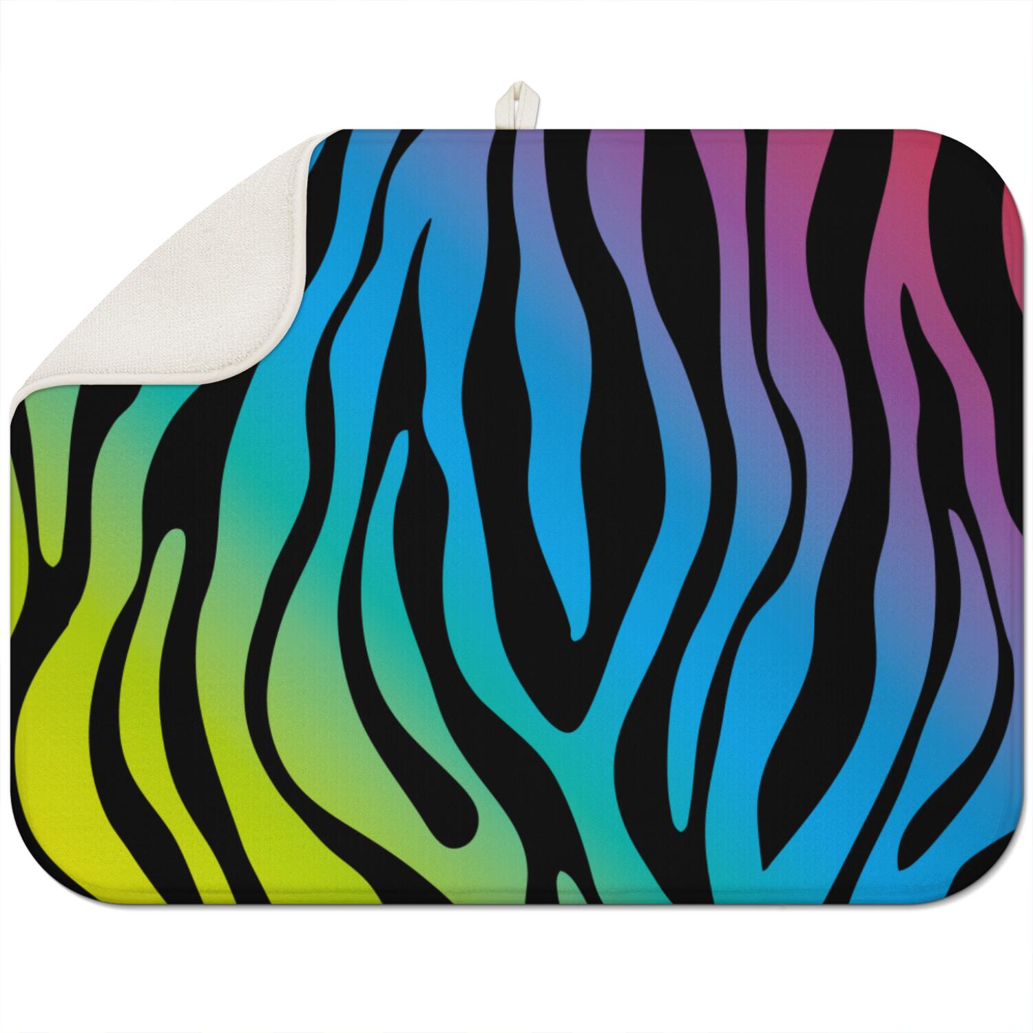 Colorful Rainbow Zebra Pattern Dish Mat – Multicolor Zebra Aesthetic ...
