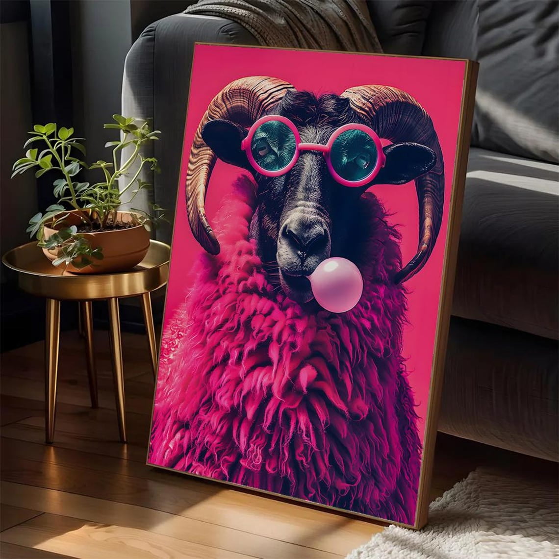 Colorful Ram Art Modern Pop Animal Poster, Funky Decor UNFRAMED Poster ...