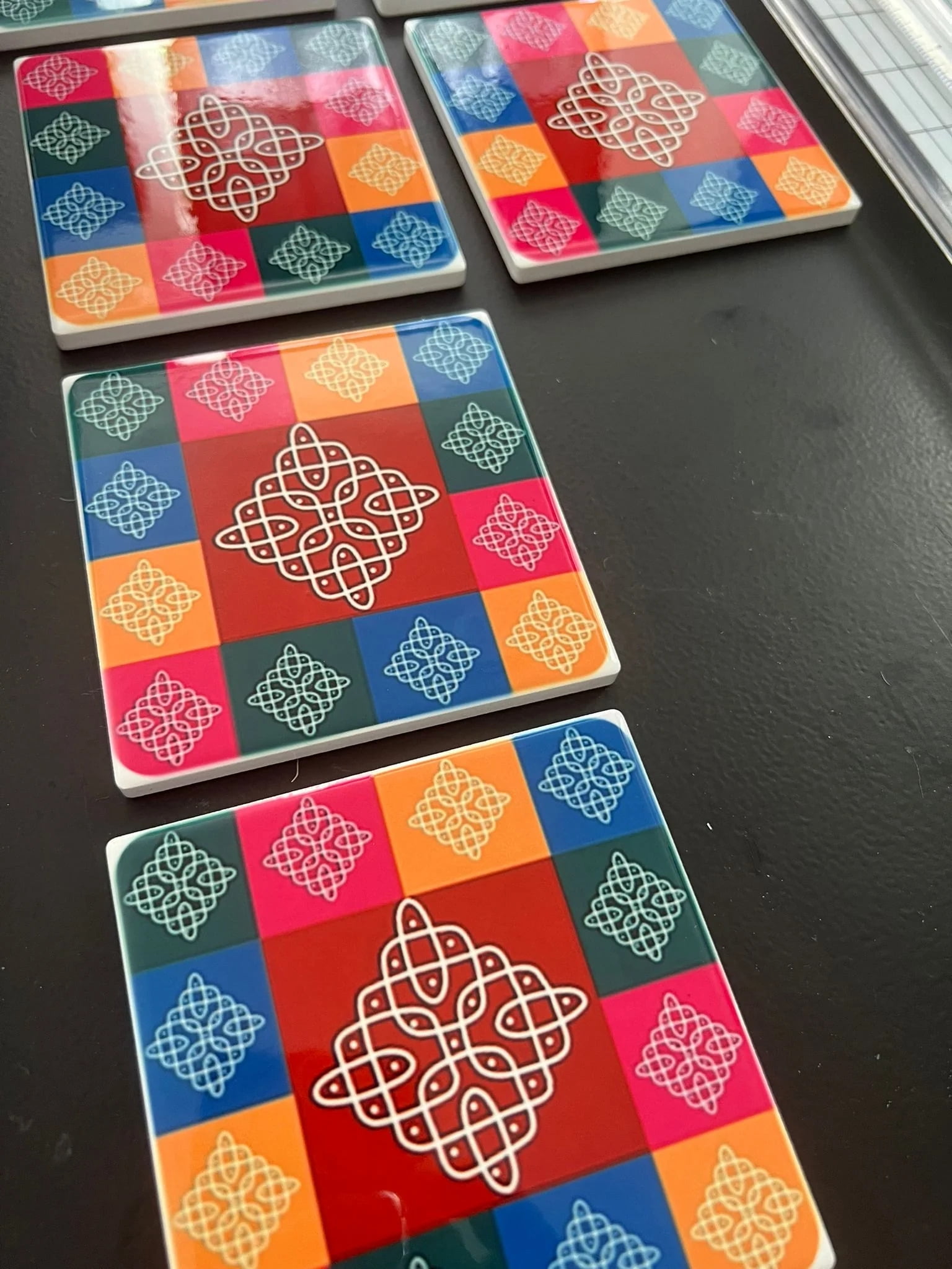 Colorful Rangoli Ceramic Coaster Set: Traditional Elegance for Your ...