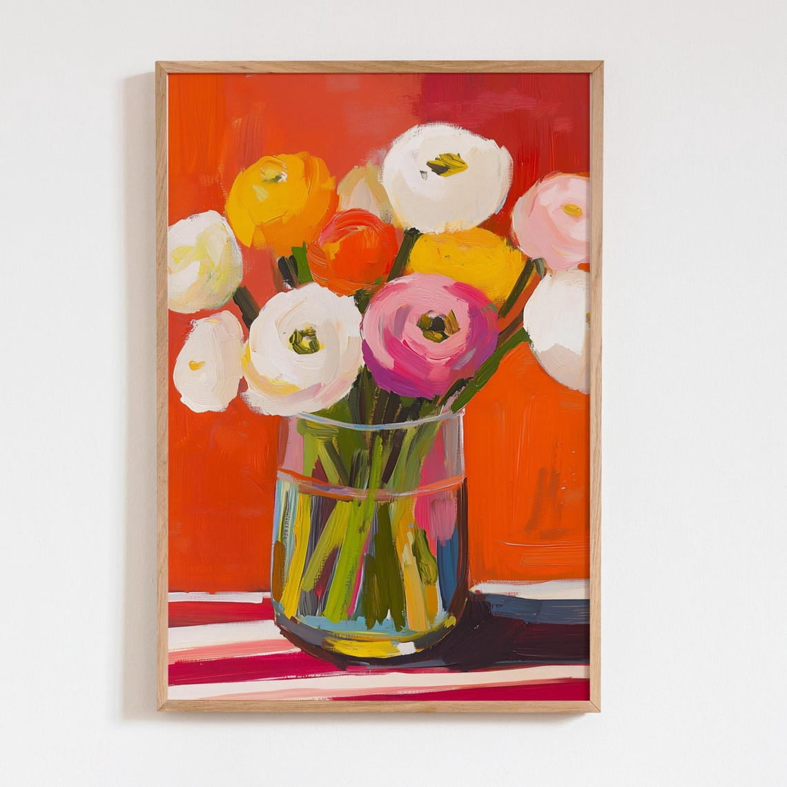 Colorful Ranunculus Gouache Inspired Floral Gl Vase Unframed Paper ...