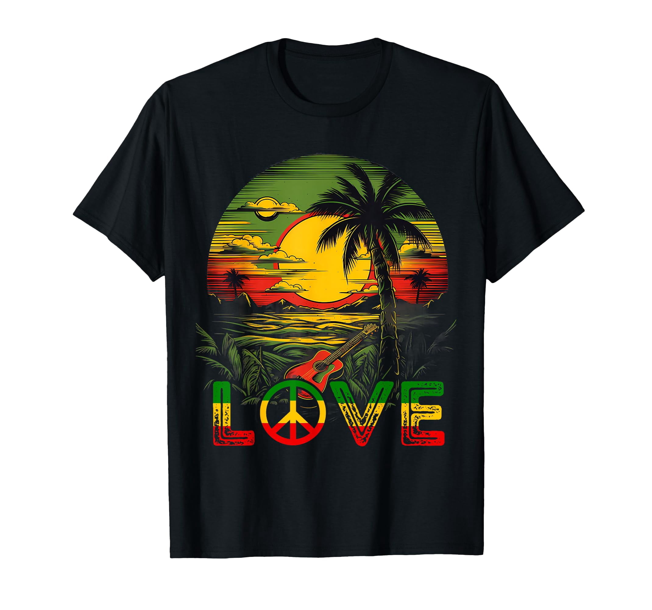 Colorful Rasta Sunset Graphic T-Shirt for Music Lovers and Reggae Fans ...