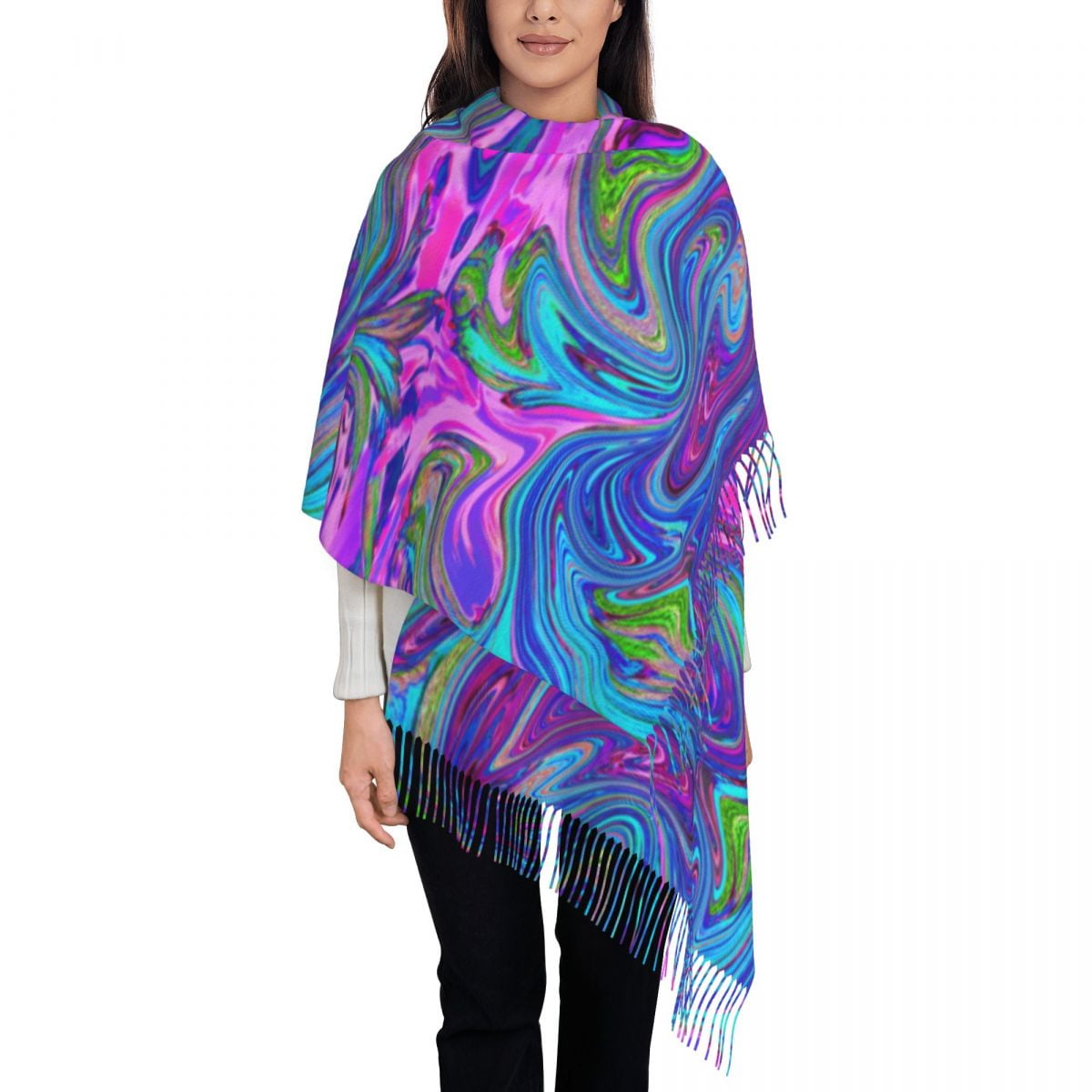Colorful Retro 60s Scarf Modern Abstract Print Soft Shawls and Wrap ...