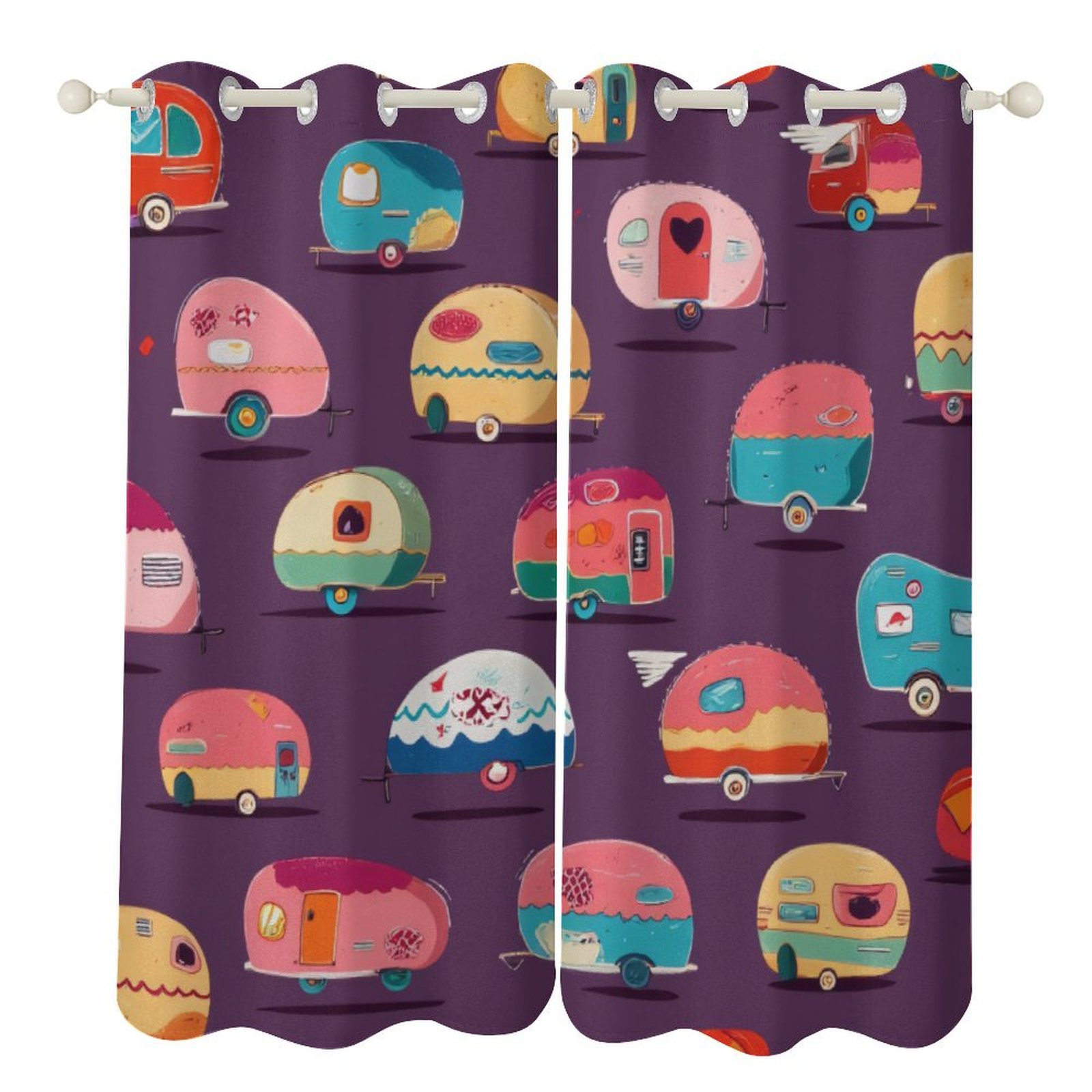 Colorful Retro Campers Pattern 2 Panels 3D Printing Pattern Curtain for ...