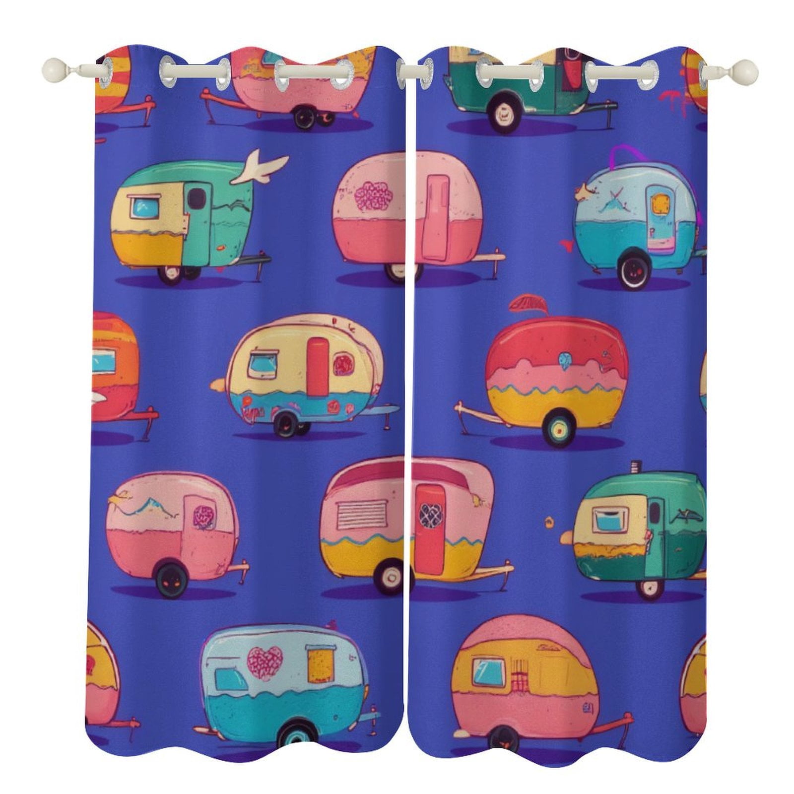 Colorful Retro Campers Pattern Blackout Window Curtains for Bedroom ...