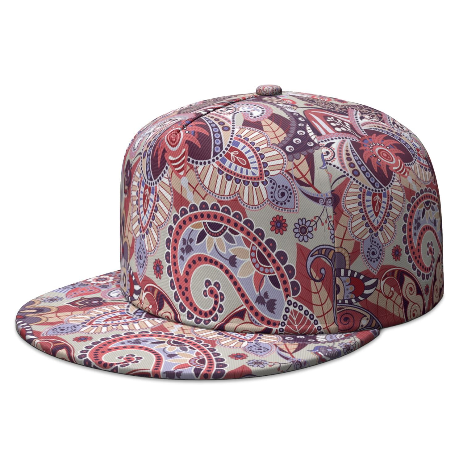 Colorful Retro Flat Brim Snapback - Paisley Floral Adjustable Cap for Men and Women, Classic ...