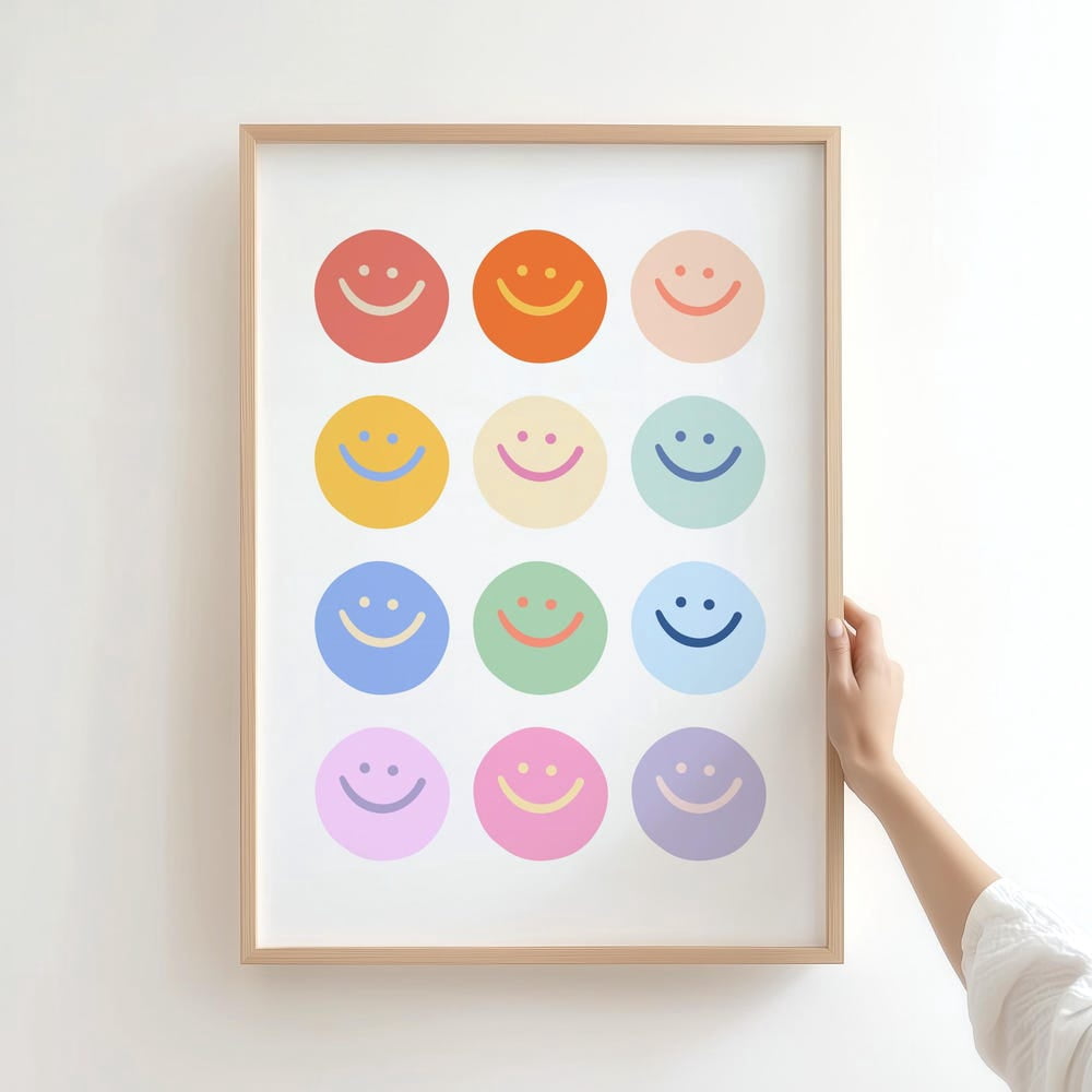 Colorful Retro Happy Face Print: Positive Vibes Poster, Unframed Paper ...