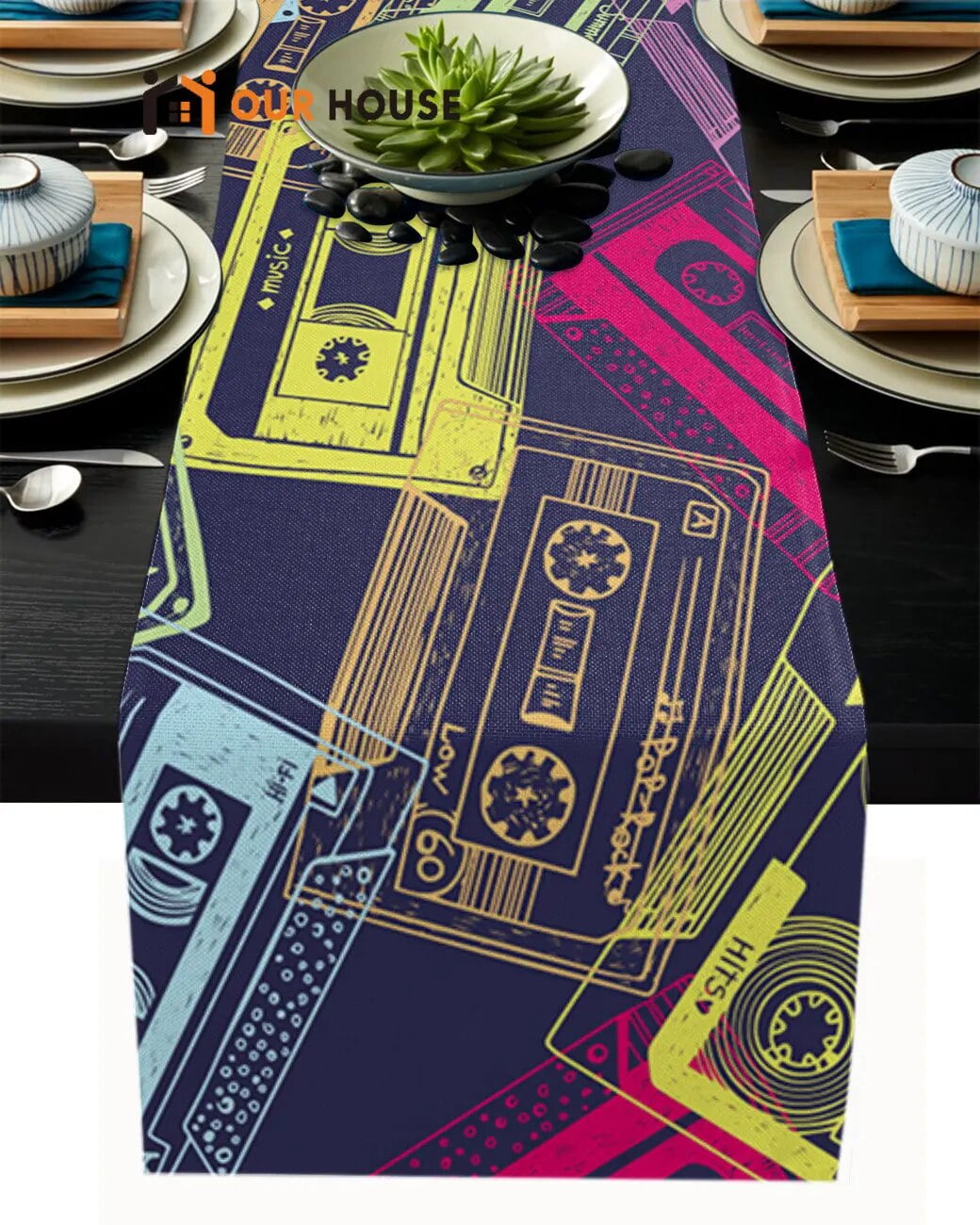 Colorful Retro Music Cassette Wedding Home Party Table Runners Coffee ...