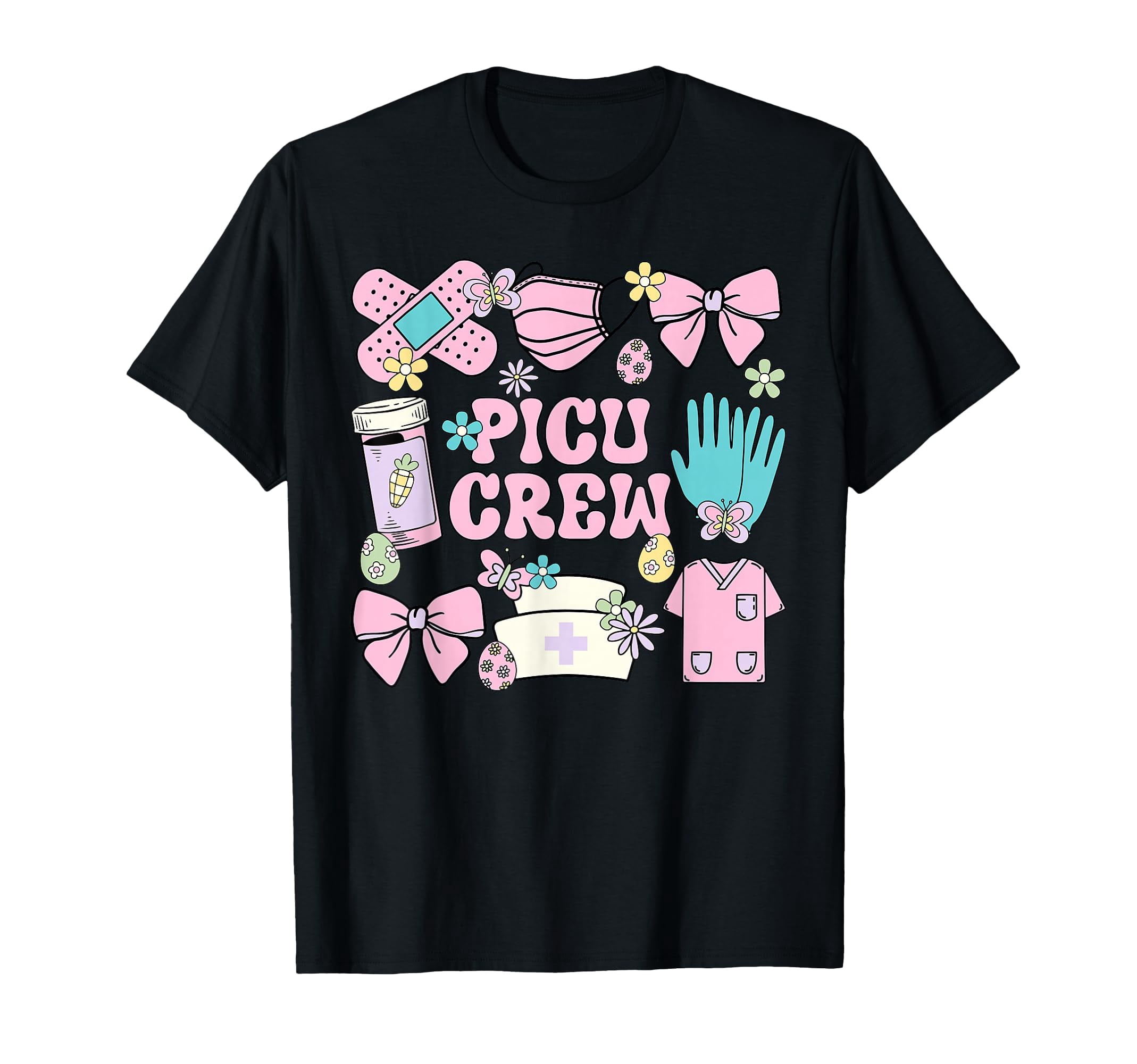 Colorful Retro PICU Crew Easter T-Shirt for Pediatric Intensive Care ...