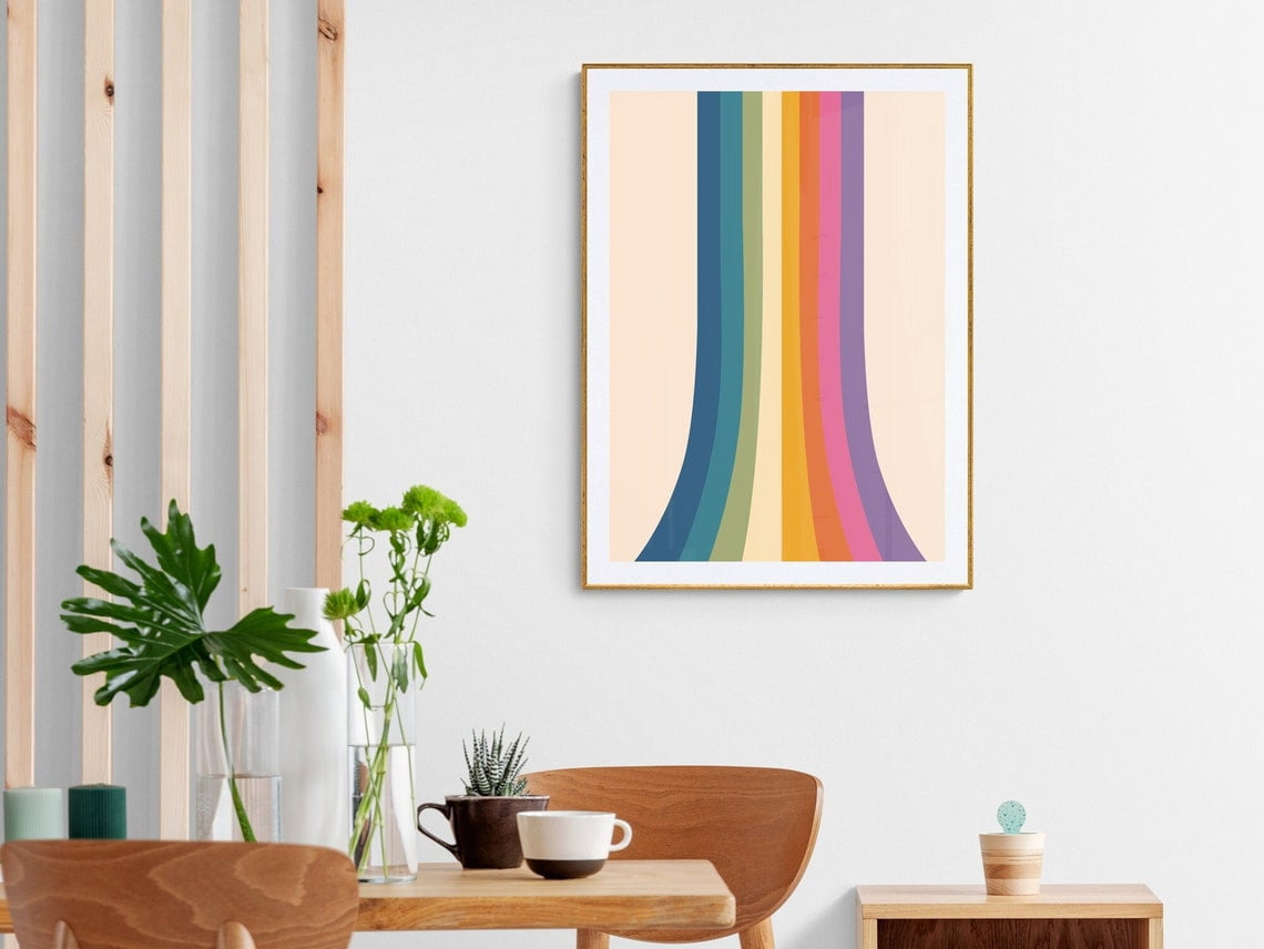 Colorful Retro Rainbow Wave Abstract Wall Art, Unframed Paper Print ...