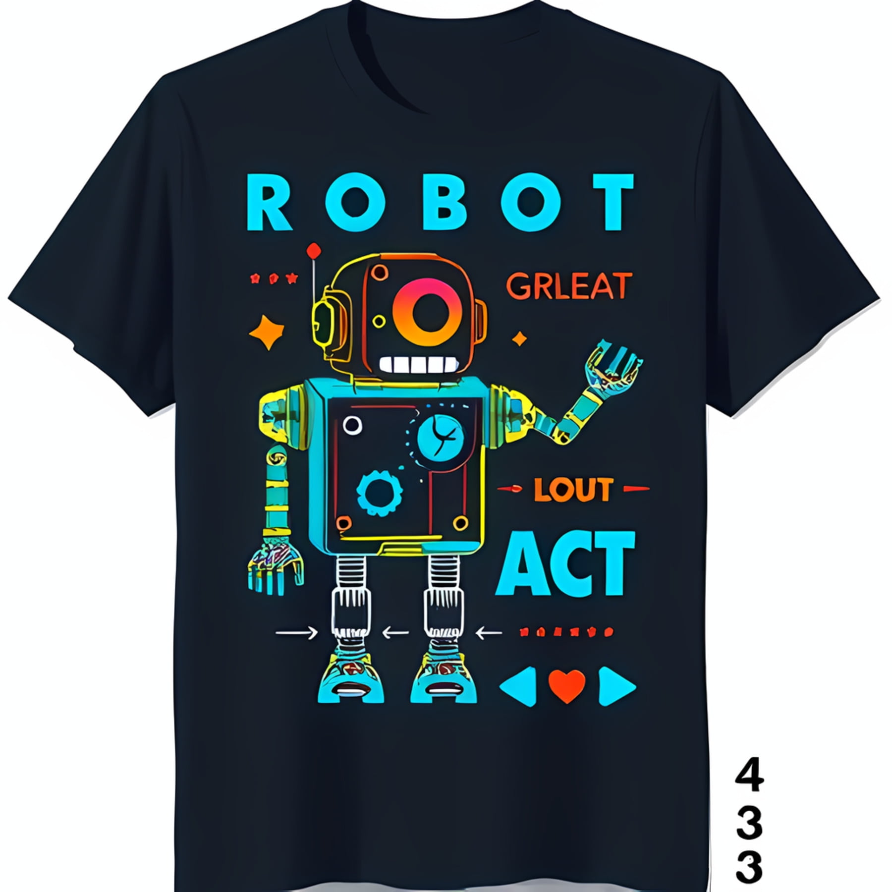 Colorful Retro Robot Graphic on Black T-Shirt for Fun & Playful Design ...