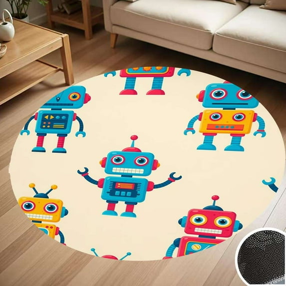 Colorful Retro Robot Pattern Round Carpet Living Room Bedroom Home ...