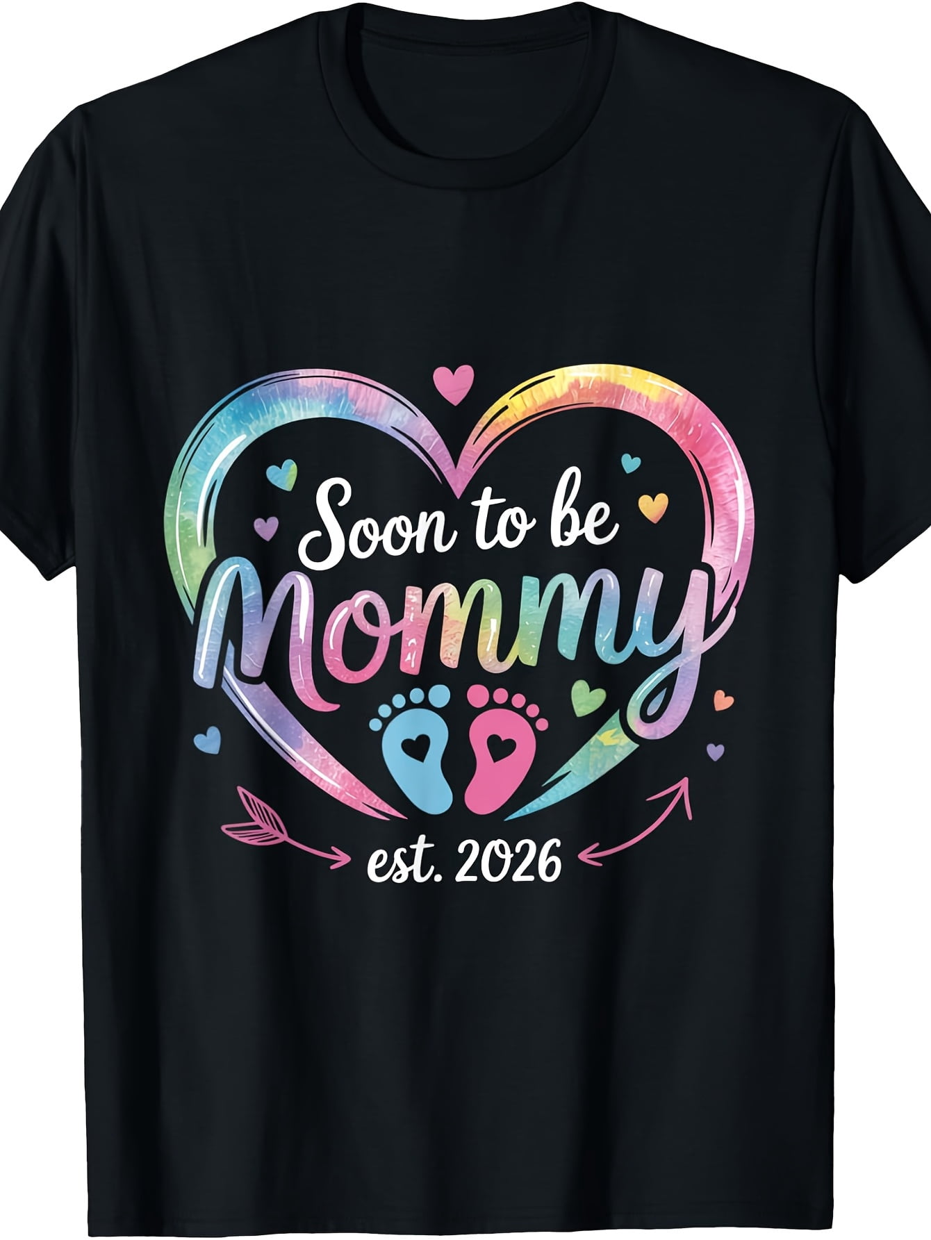 Colorful Retro Soon to be Mommy Est 2026 Pregnancy Announcement Tee ...