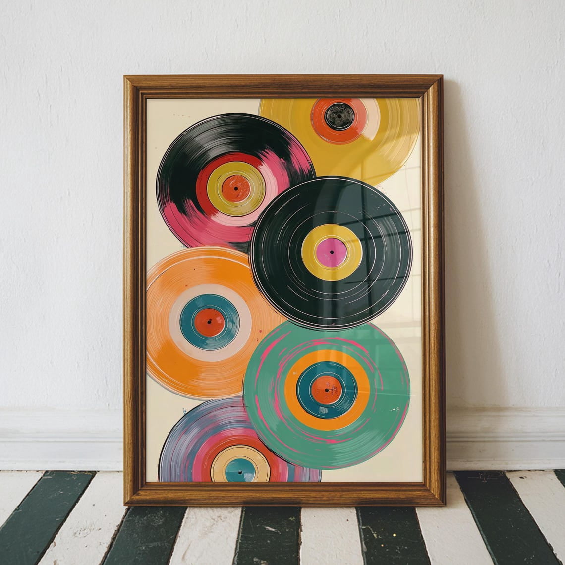 Colorful Retro Vinyl Records Vintage Music Decor for Lover, Unframed ...