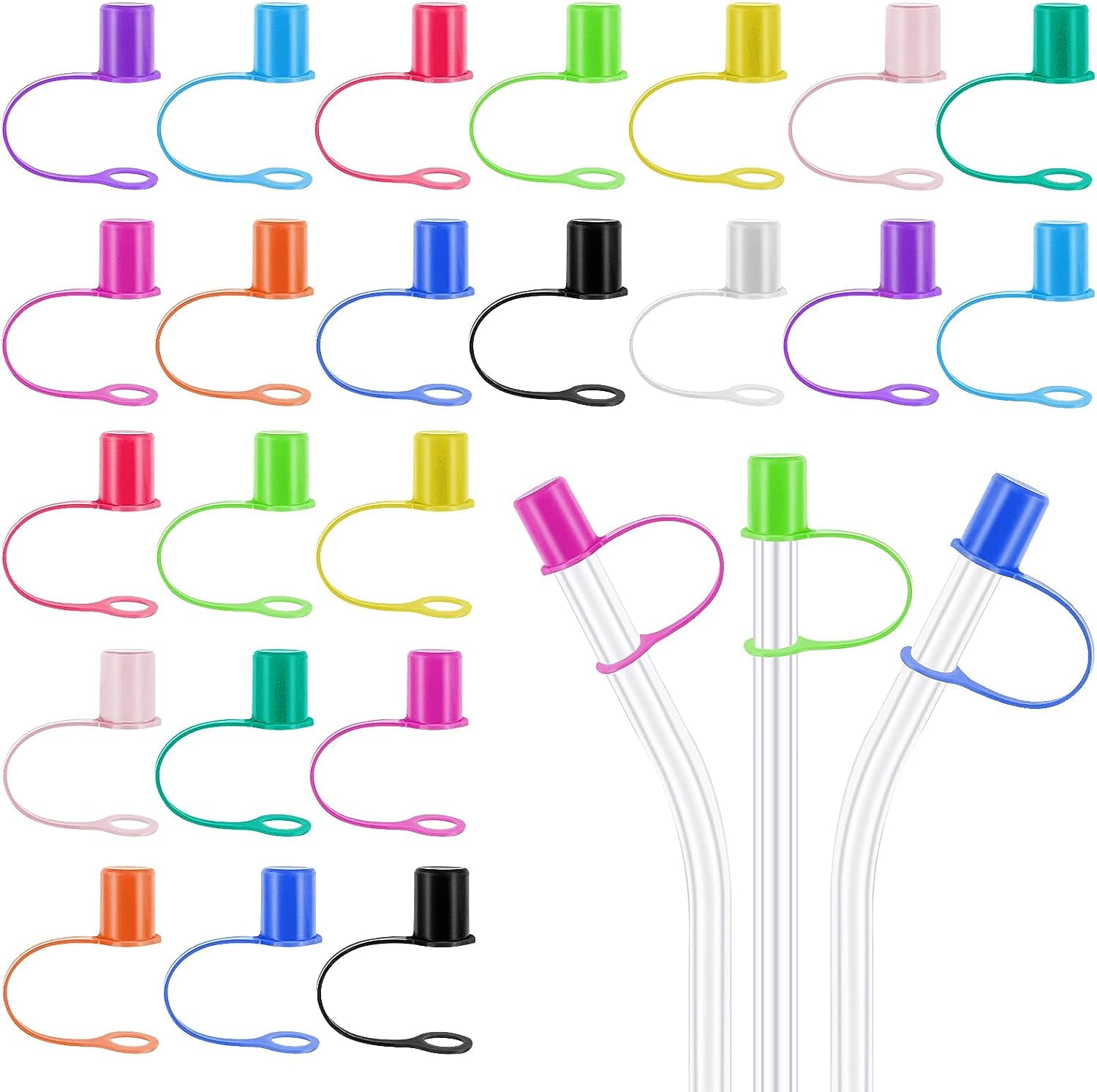 Colorful Reusable Straw Cover, 30 Pieces Drinking Straw Dust Cover ...