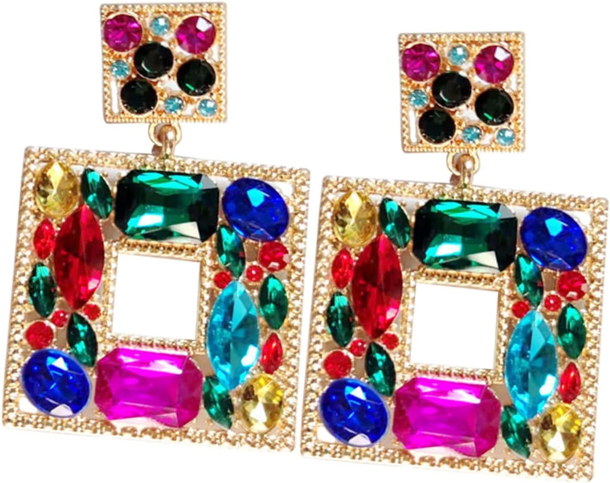 Colorful Rhinestone Dangle Earrings for Women Lightweight Square ...