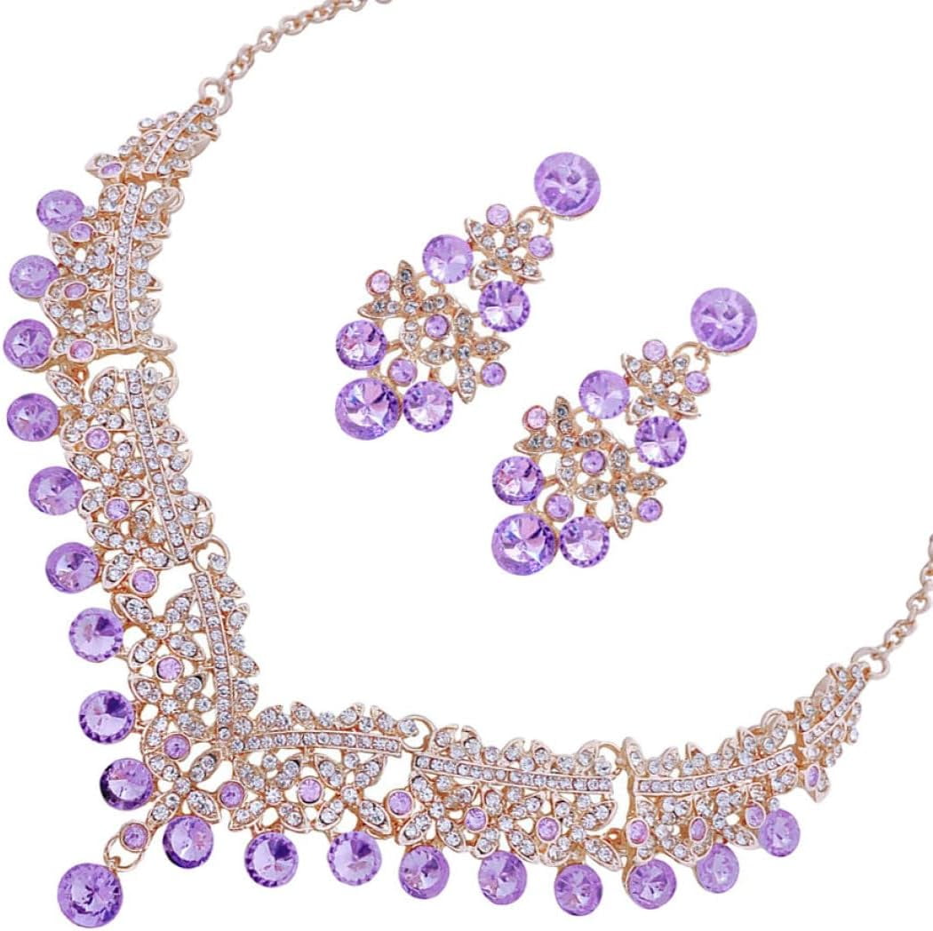 Colorful Rhinestone Necklace and Earring Set for Women Wedding Bridal ...