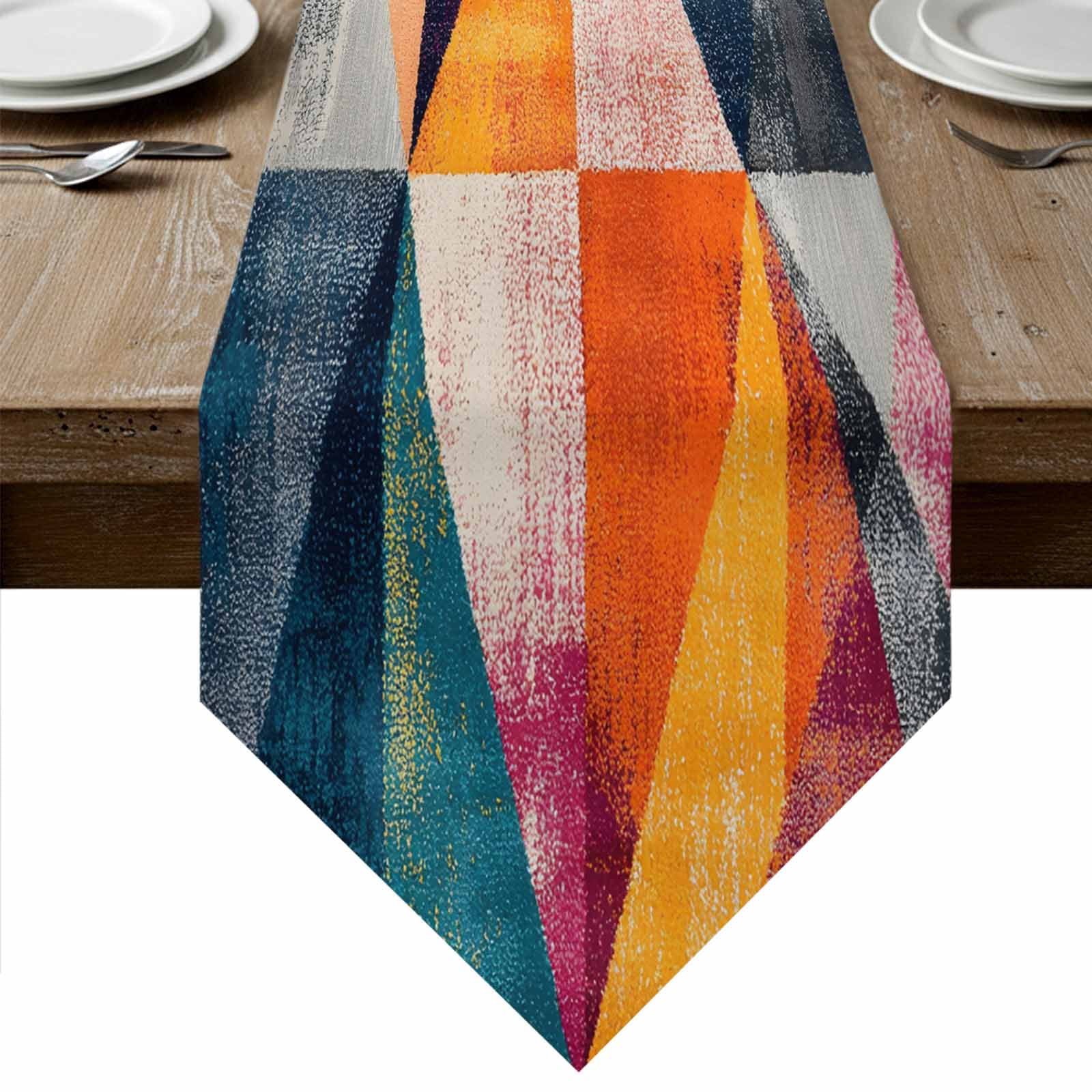Colorful Rhombus Table Runner Linen Burlap Table Runner 60 Inches Long ...