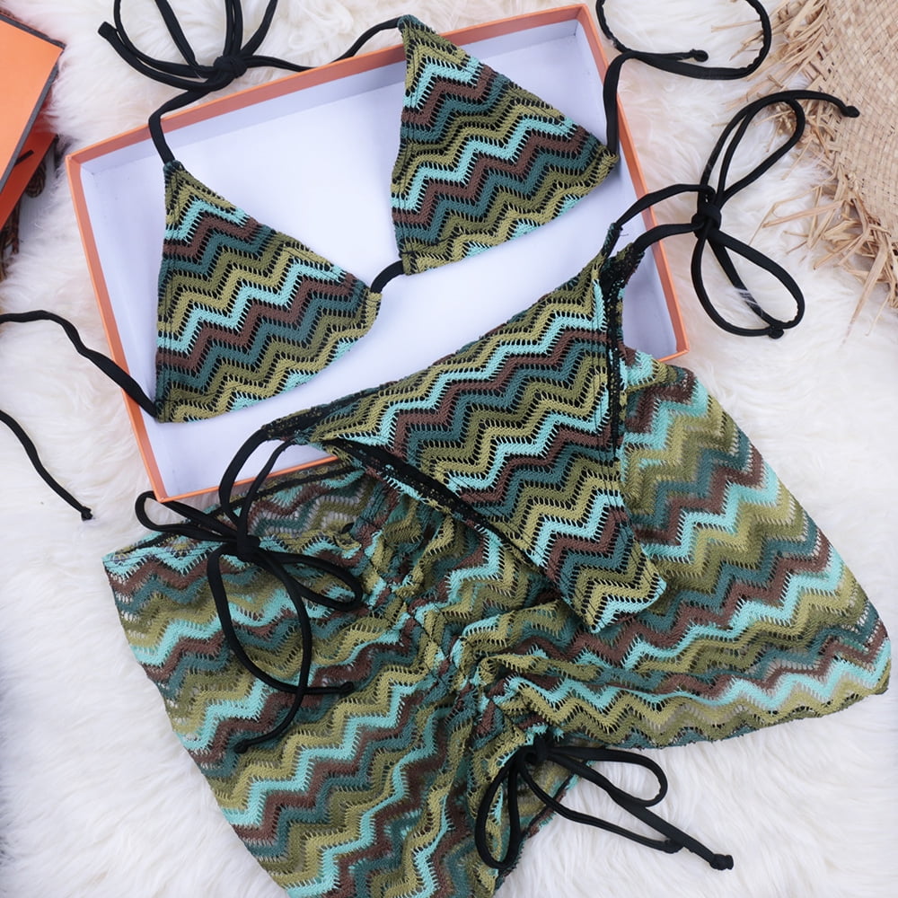 Colorful Ripples Bikinis 2024 Swimwear 3 Pieces Swimming Suits Lady ...