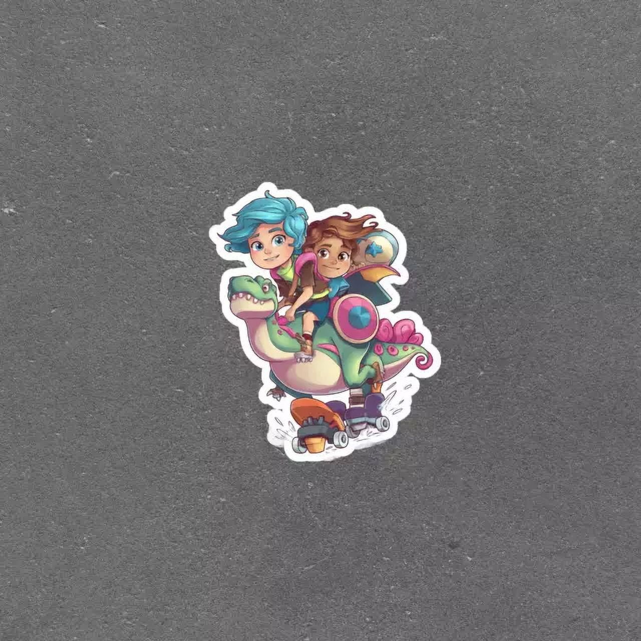 Colorful Rollerblading Duo Sticker - Retro Skater Friends Decalphone ...