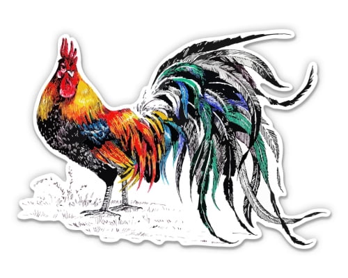 Colorful Rooster - 12" Vinyl Sticker Waterproof Decal - Walmart.com