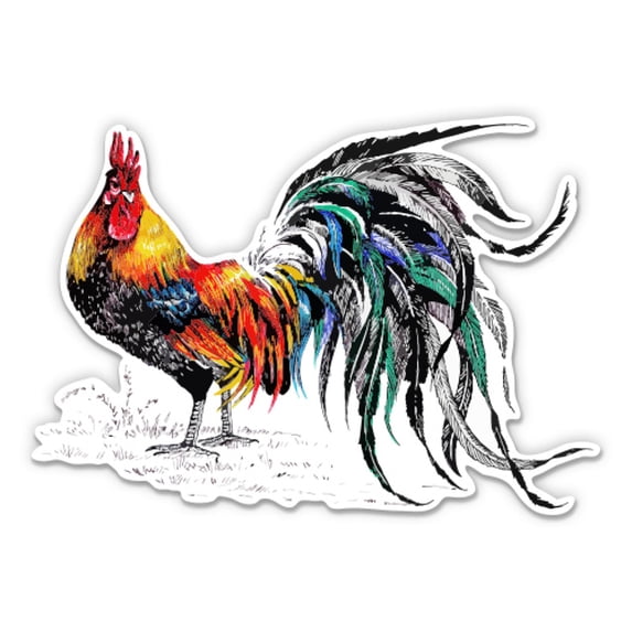 Colorful Rooster - 3" Vinyl Sticker - For Car Laptop Water Bottle Phone ...