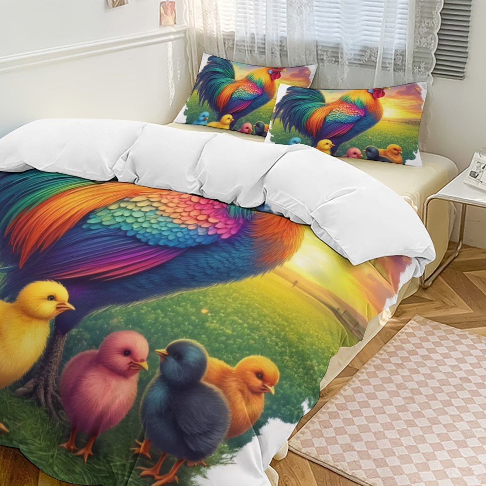 Colorful Rooster And Chicks 3D Duvet Cover Set Quilt Cover Theme of Kid ...