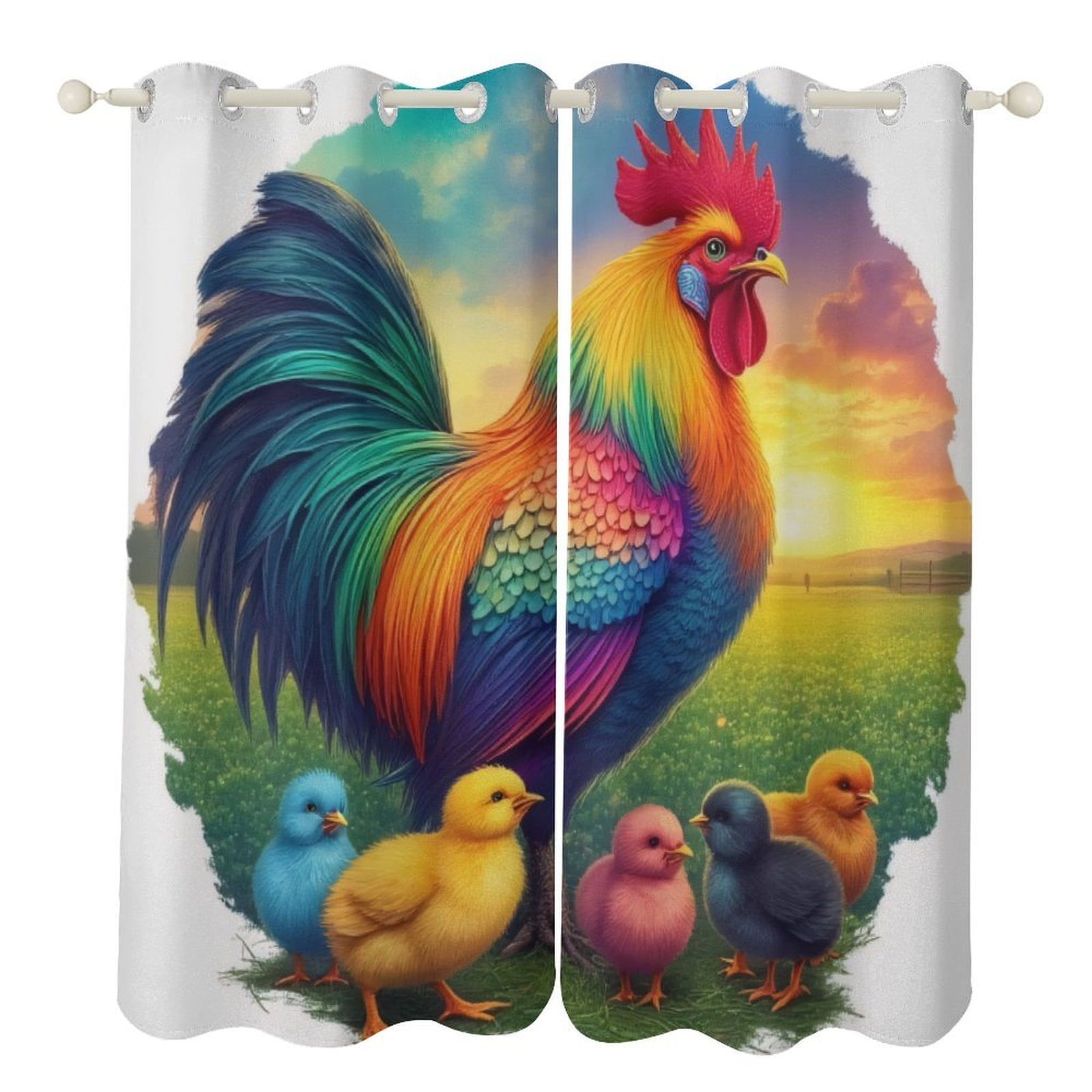 Colorful Rooster And Chicks Luxury Window Curtains Blinds for Living ...