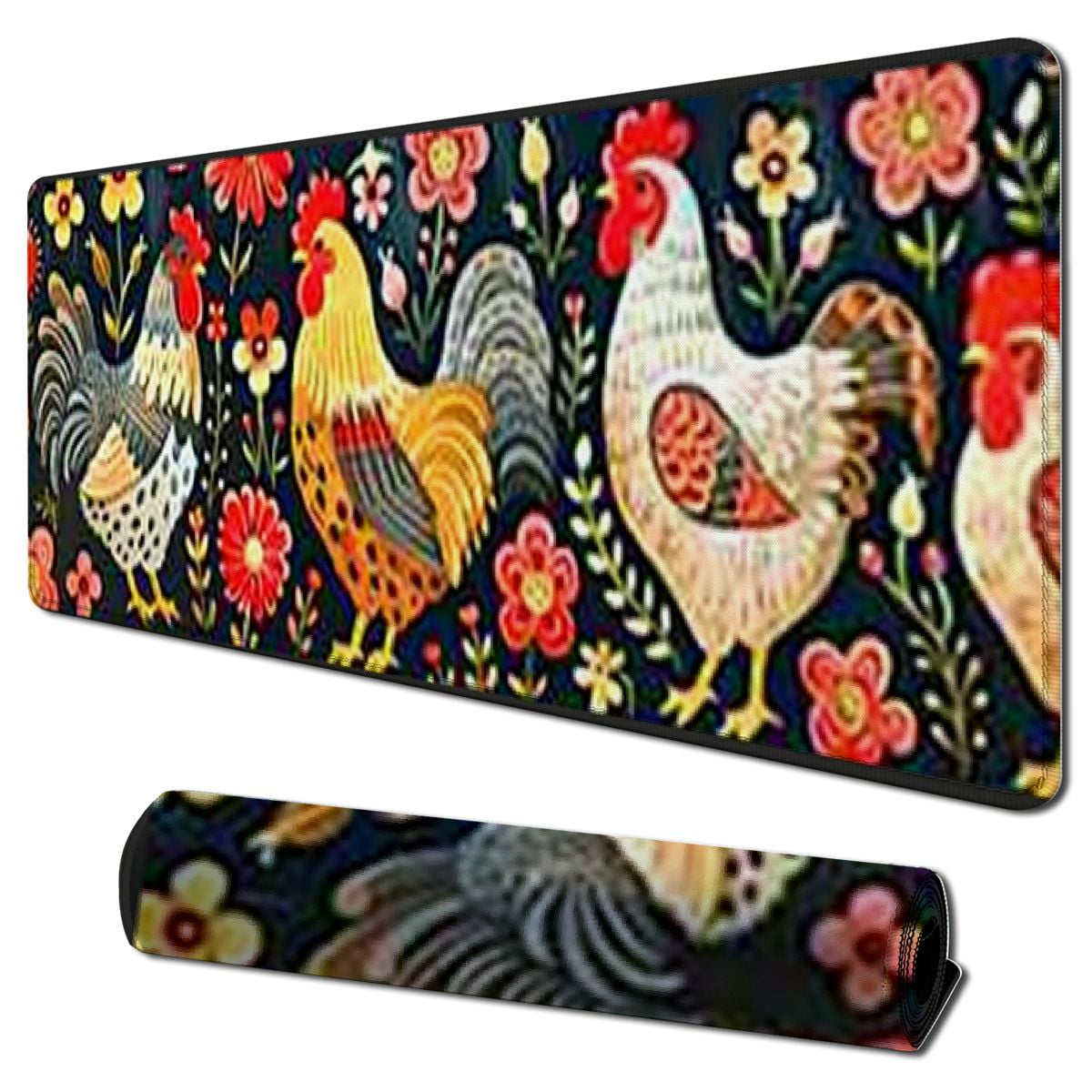 Colorful Rooster Chicken Floral Mouse Pad Long Extended Keyboard Pad ...