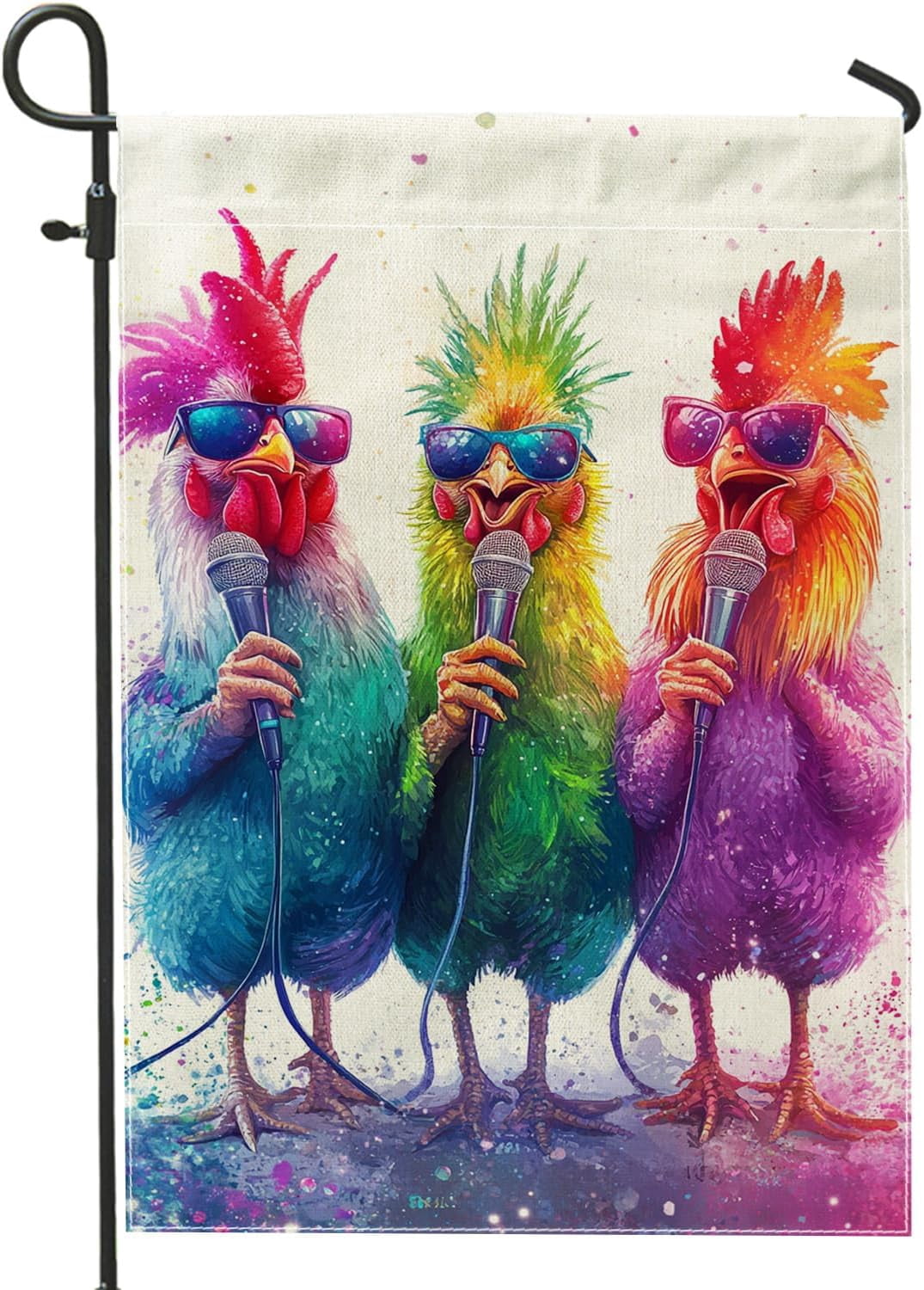 Colorful Rooster Garden Flag Vibrant Chicken Singing Design Burlap ...