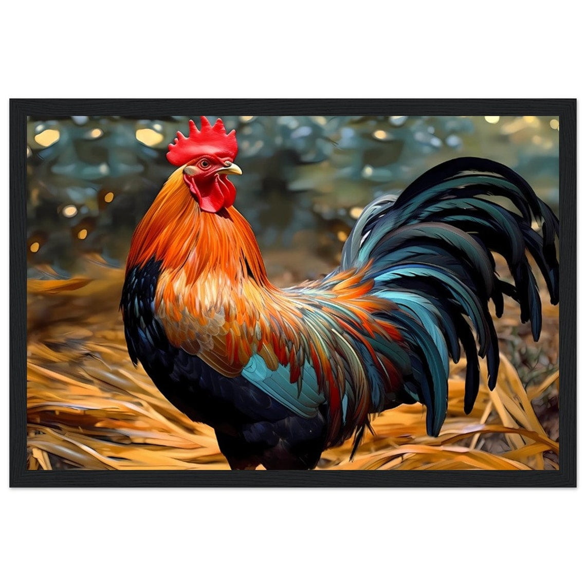 Colorful Rooster Hay Rustic Farmhouse Wall Art Poster, Unframed Size ...
