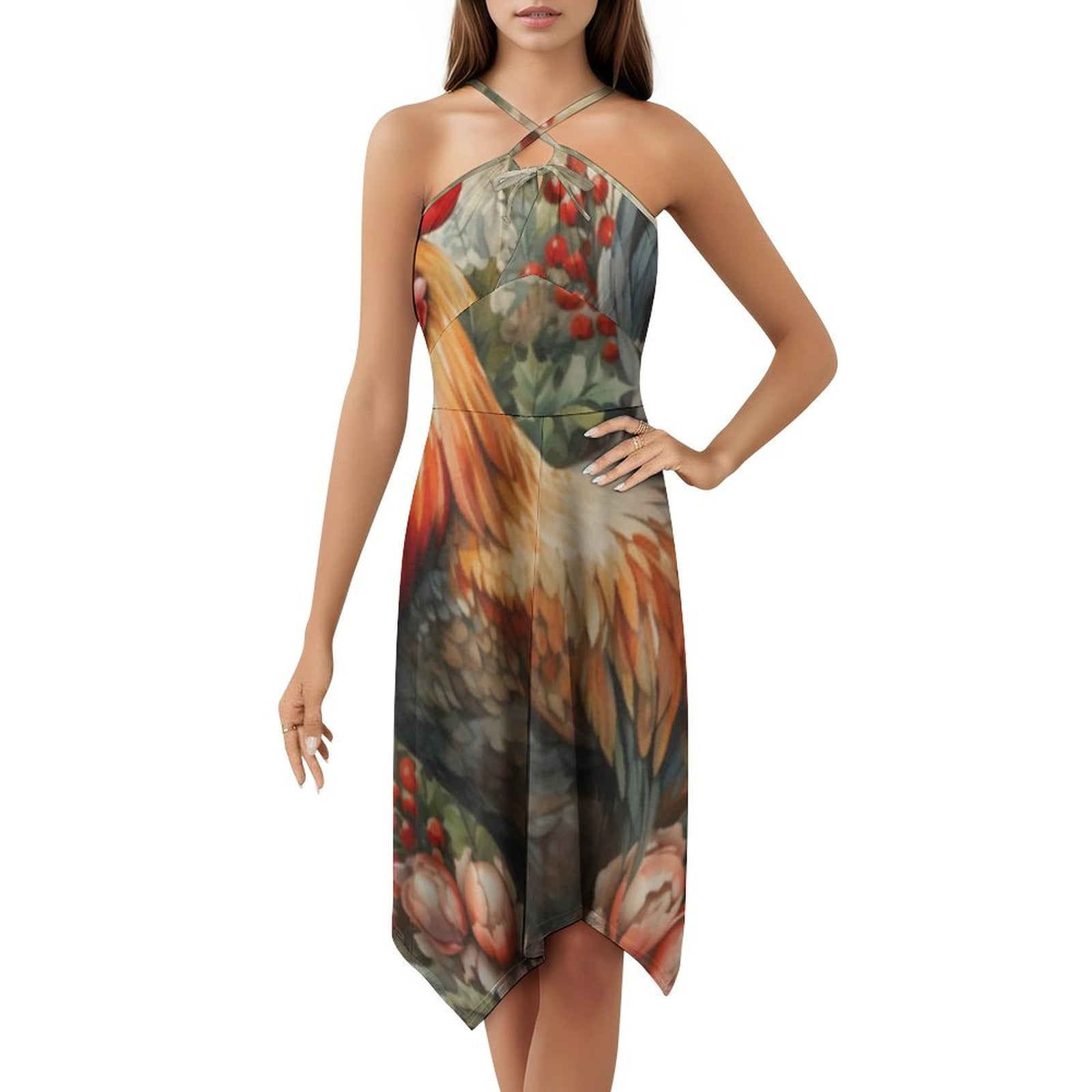 Colorful Rooster Print Dress Elegant Party Dresses Evening Dresses ...