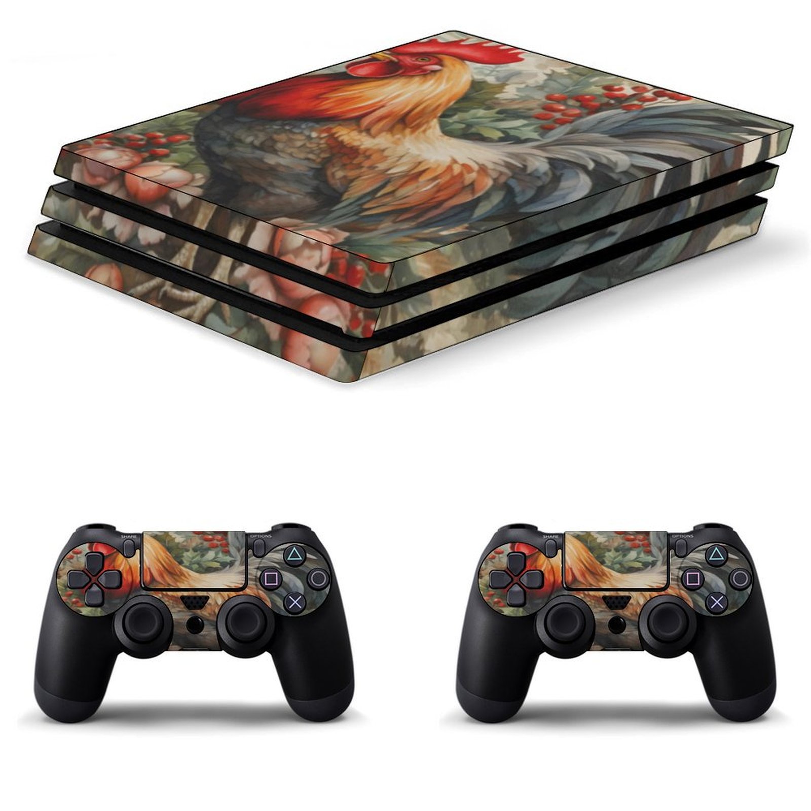Colorful Rooster Print PS4/PS4 Pro/PS4 Slim Skin Sticker For Console ...