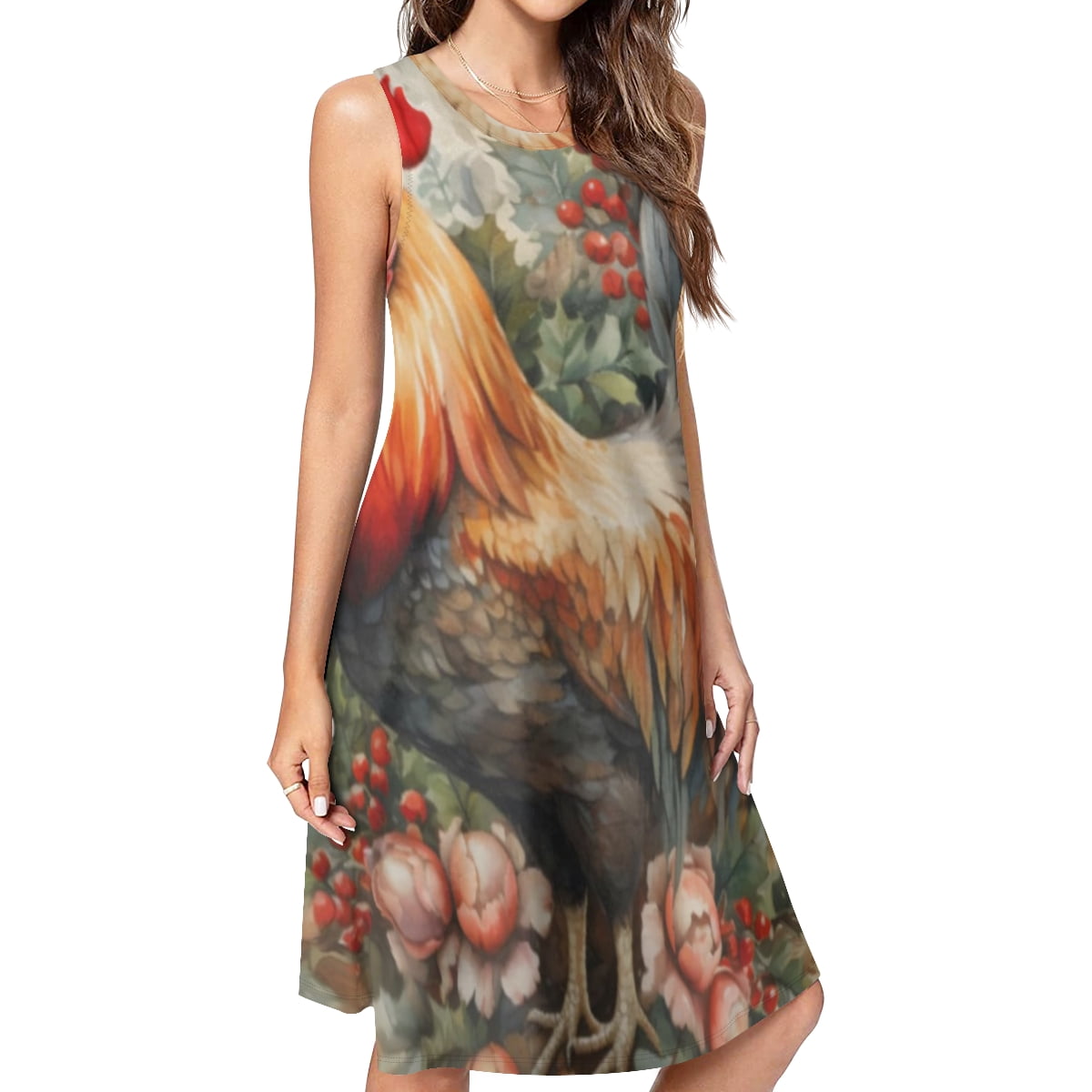 Colorful Rooster Print Spring Summer Dresses for Women Fashion T-shirt ...