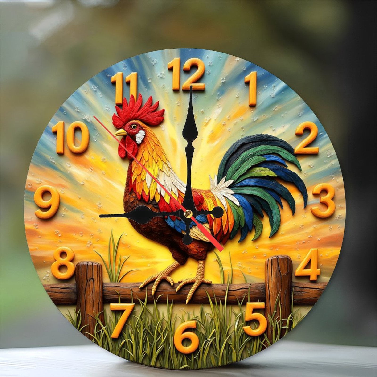 Colorful Rooster Sunrise Wall Clock Farmhouse Decor 10-Inch Silent ...