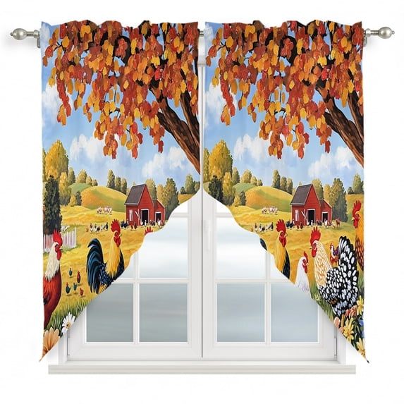 Colorful Rooster Swag Curtain Valance for Window 2 Panels Vintage Farm ...