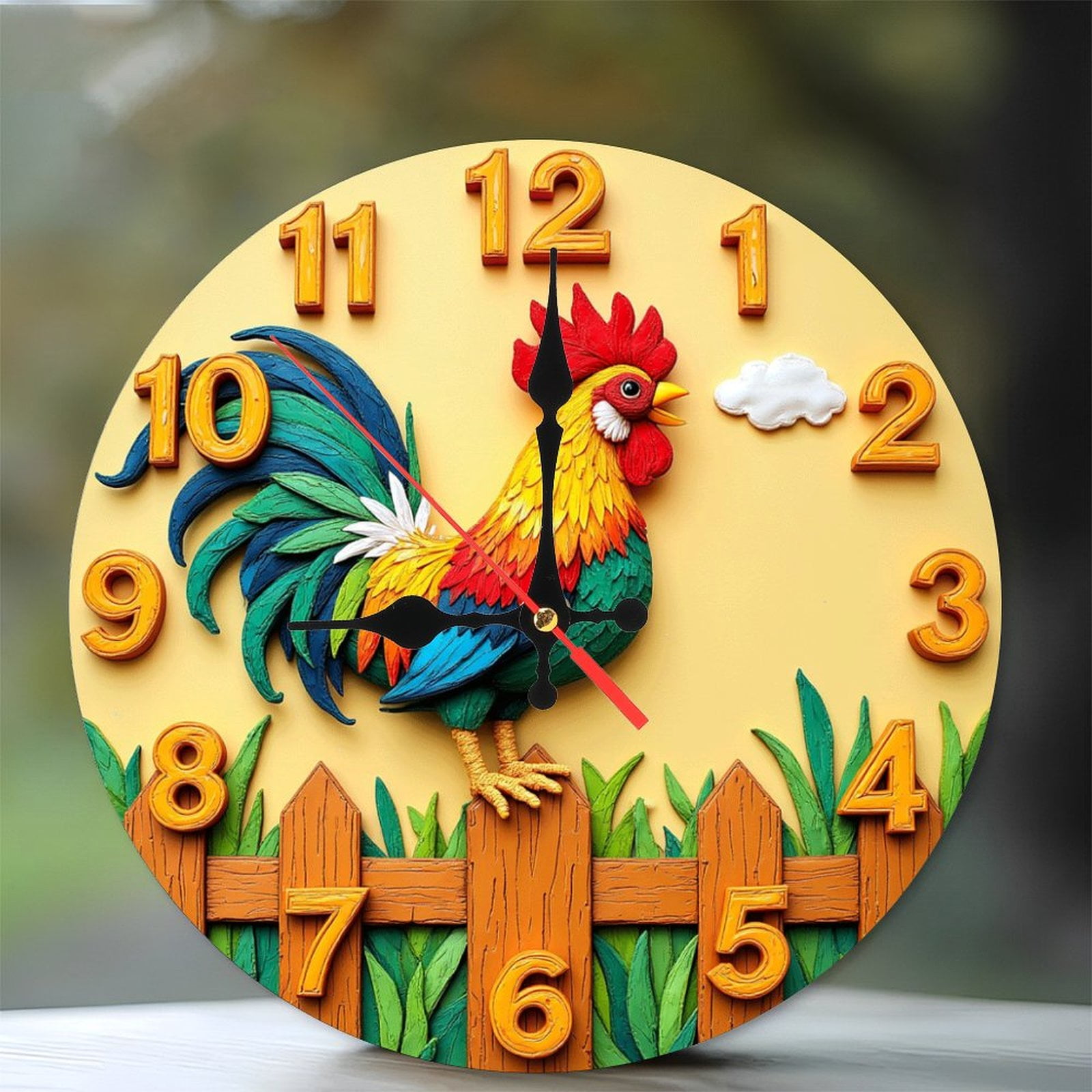 Colorful Rooster Wall Clock Farmhouse Decor Home Decor 10-Inch Silent ...